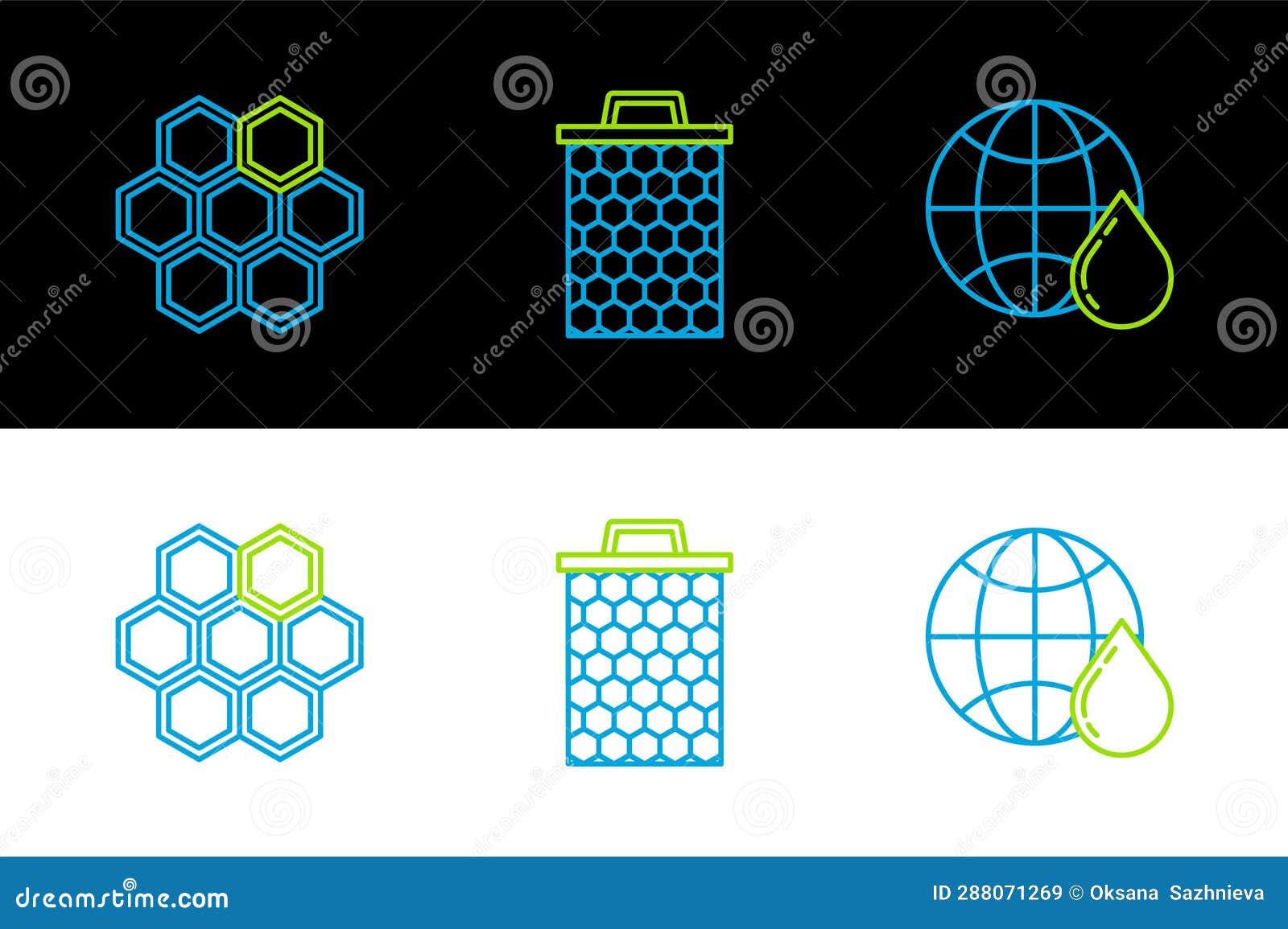 Set Line Honeycomb Map of the World, and Icon. Vector Stock Vector ...