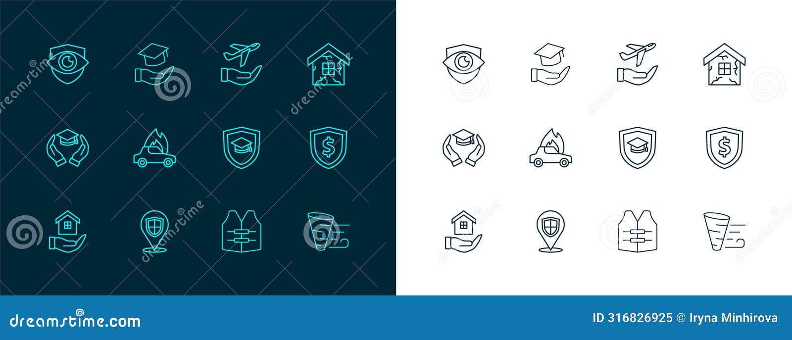 Set Line House, Location Shield, Graduation Cap With, Life Jacket ... Set Line House, Location Shield, Graduation Cap With, Life Jacket ...