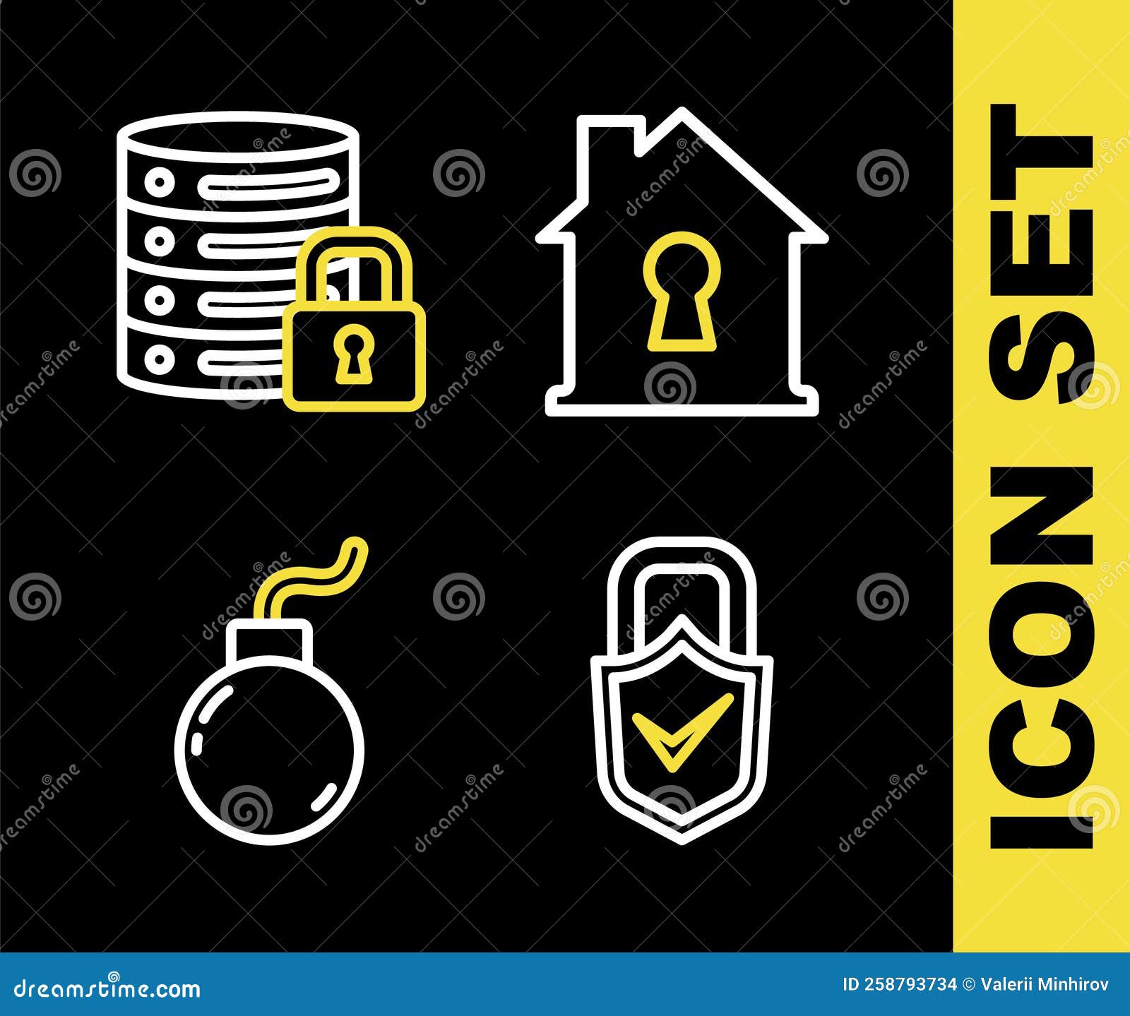 Set Line House Under Protection, Lock and Check Mark, Bomb Ready To ...