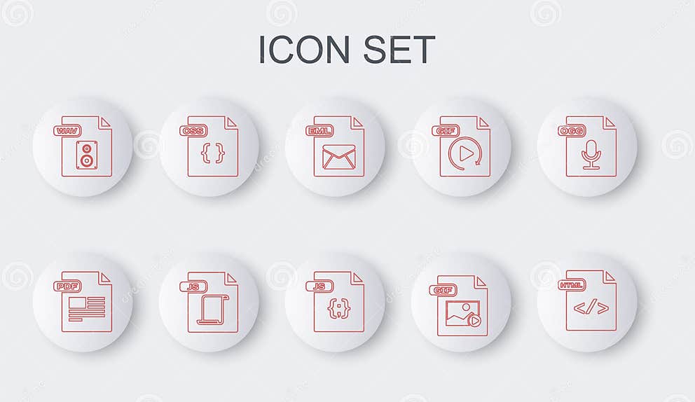 Set Line Html File Document Pdf Eml Wav Css Js And Icon