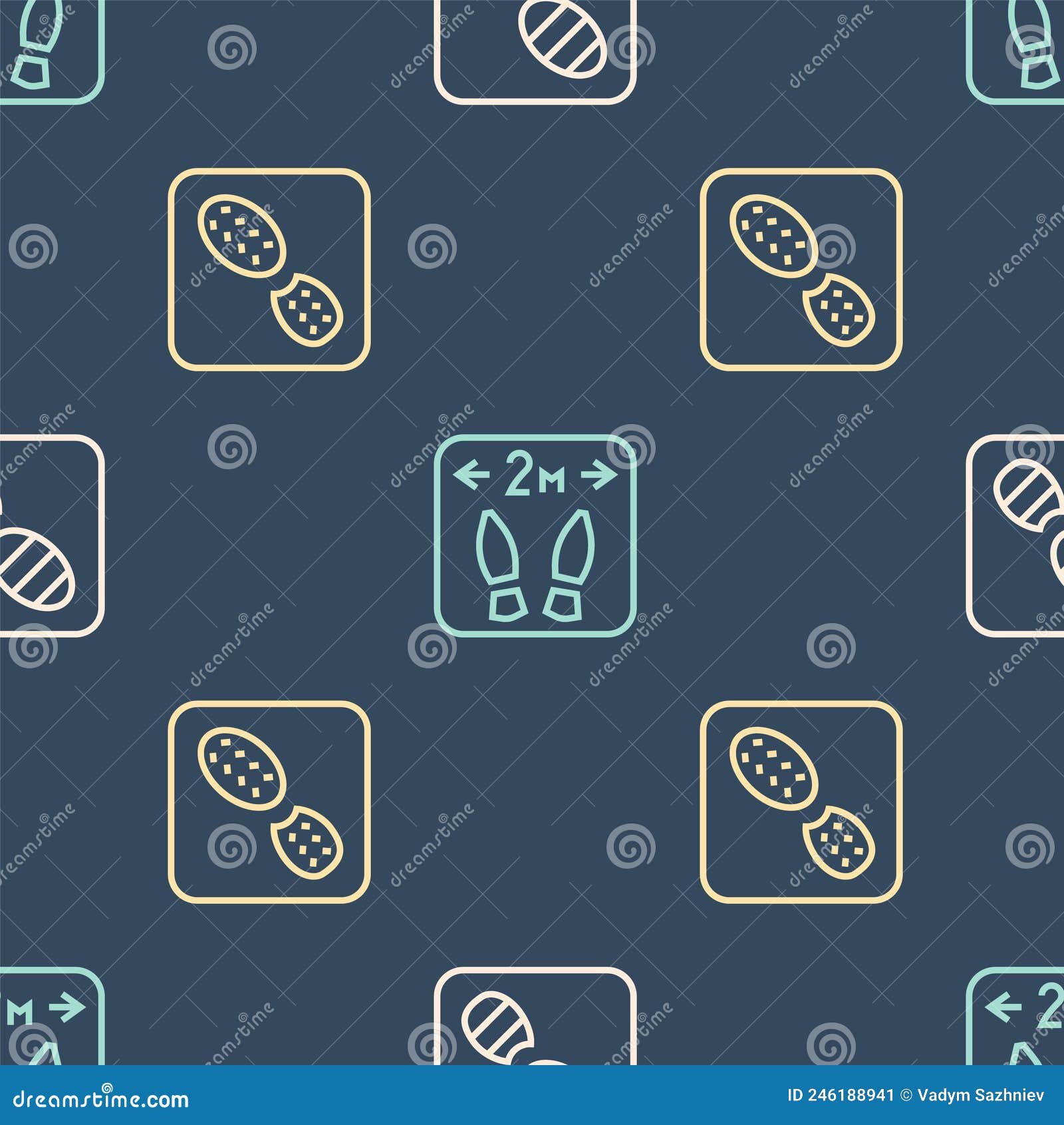 Set Line Human Footprints Shoes, and Safe Distance on Seamless Pattern ...