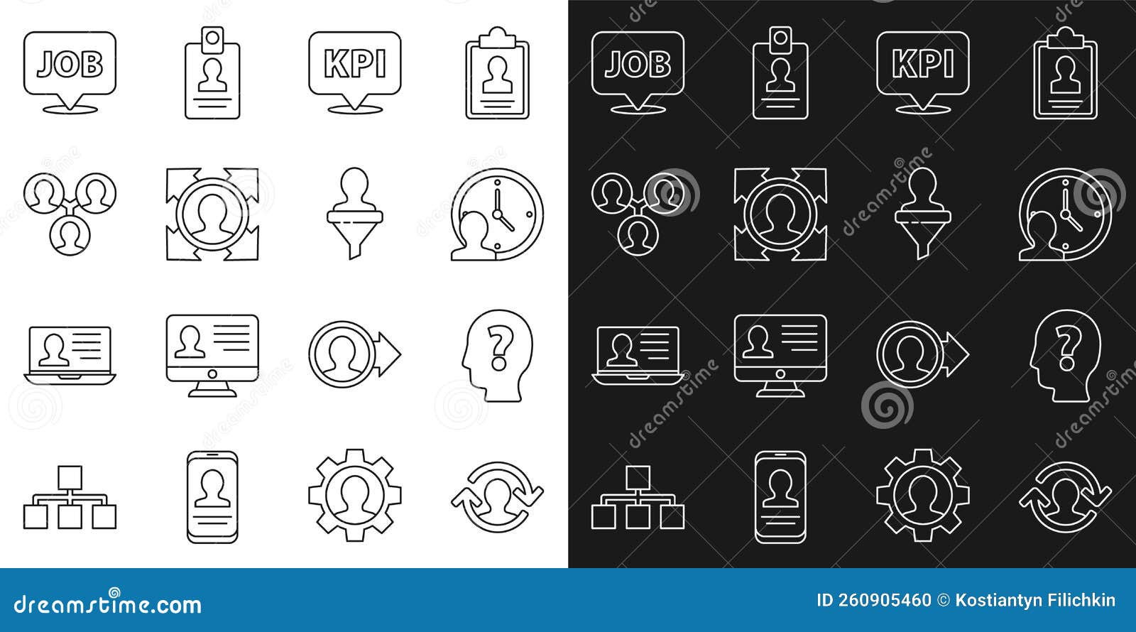 Set Line Human Resources, Head with Question Mark, Time Management, Key ...