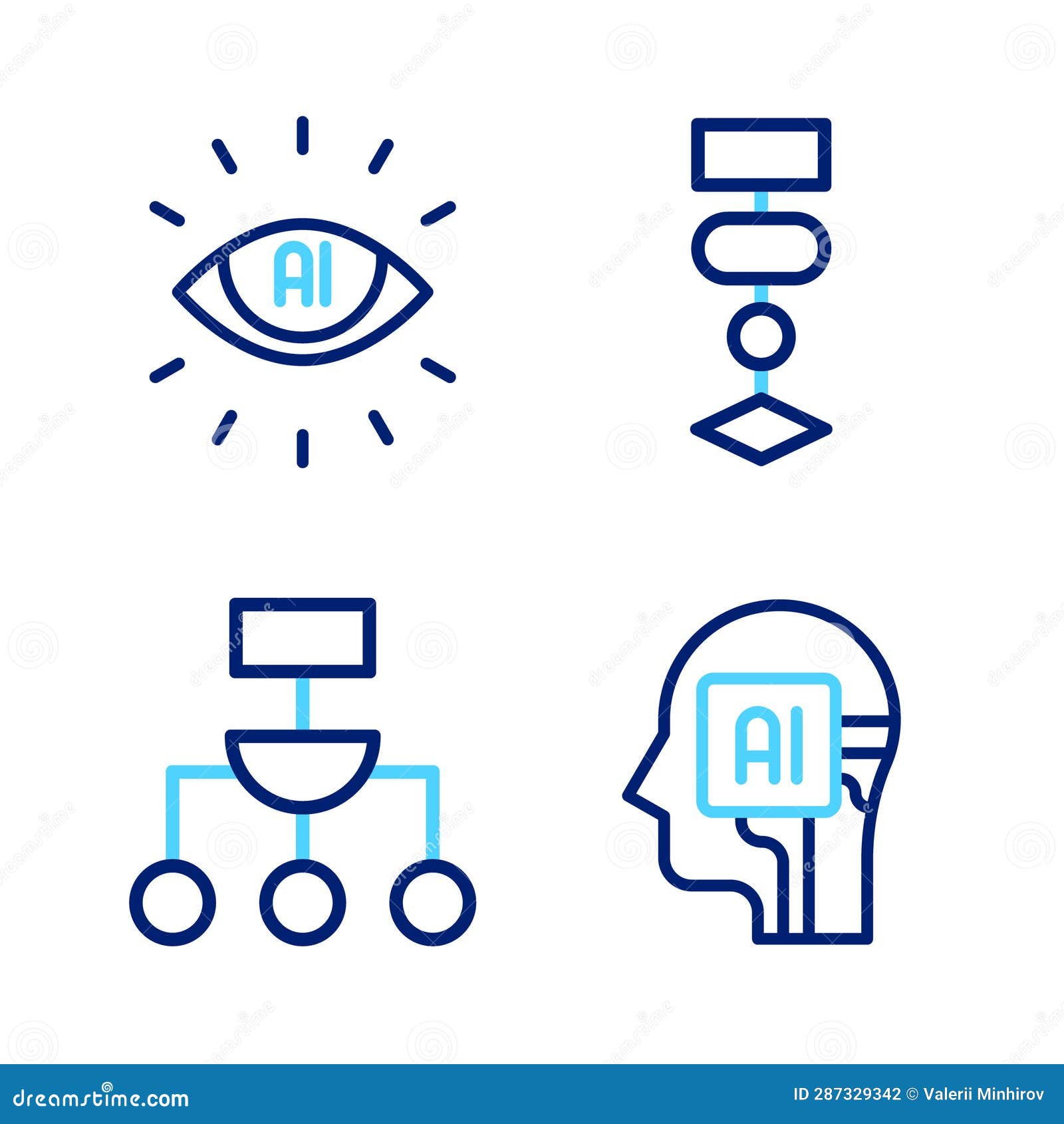 Set Line Humanoid Robot, Algorithm, and Artificial Intelligence AI Icon. Vector Stock ...