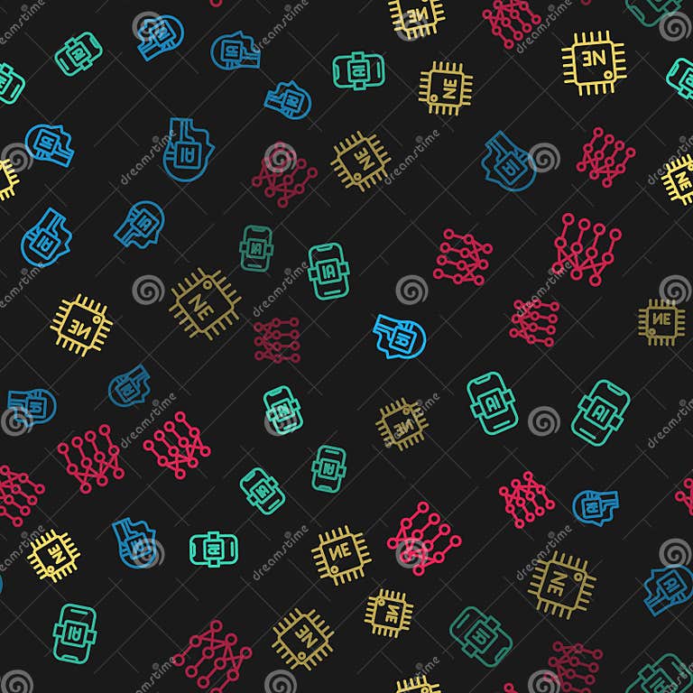 Set Line Humanoid Robot, Artificial Intelligence AI, Processor CPU and Neural Network on ...