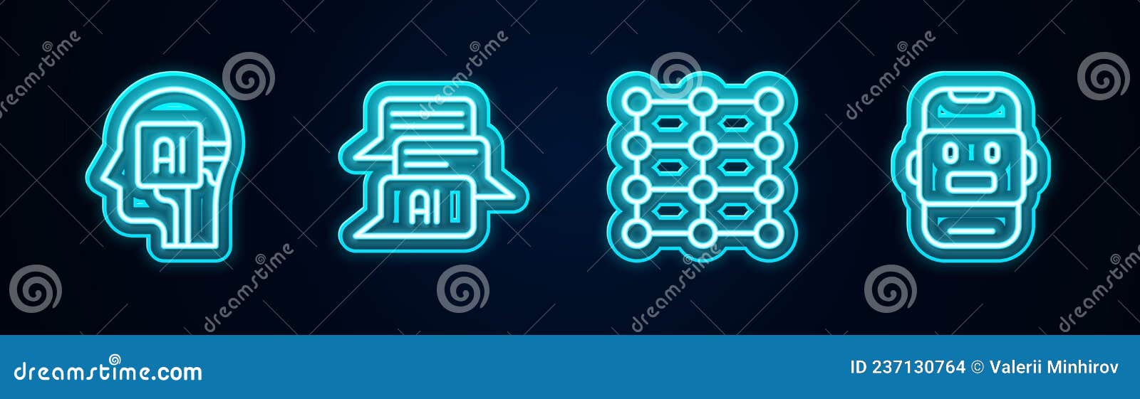 Set Line Humanoid Robot, Chat, Neural Network and . Glowing Neon Icon ... Set Line Humanoid Robot, Chat, Neural Network and . Glowing Neon Icon ...