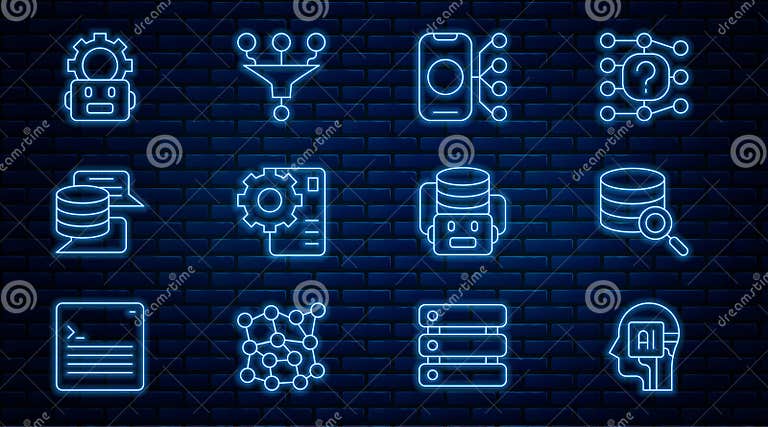Set Line Humanoid Robot, Server, Neural Network, Data, Robot Setting, Artificial Intelligence ...