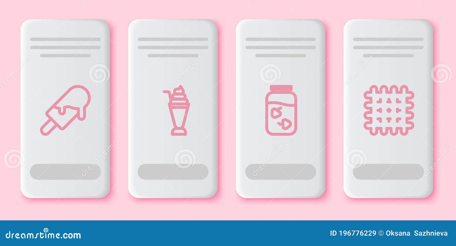 Set Line Ice Cream, Milkshake, Strawberry Jam Jar and Cracker Biscuit ...