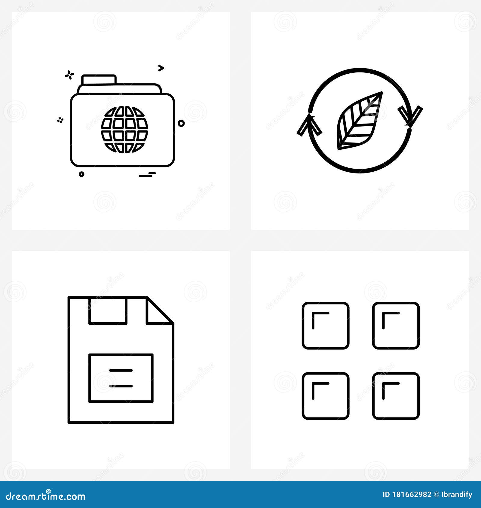 Set of 4 Line Icon Signs and Symbols of Documentary, Data, Folder ...