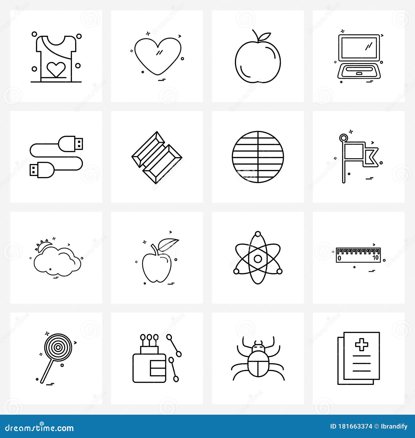 Set of 16 Line Icon Signs and Symbols of Geometry, Electronic, Apple ...