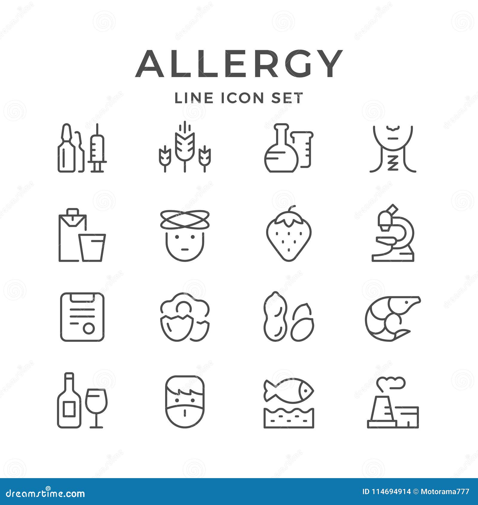 Set line icons of allergy stock vector. Illustration of flask - 114694914