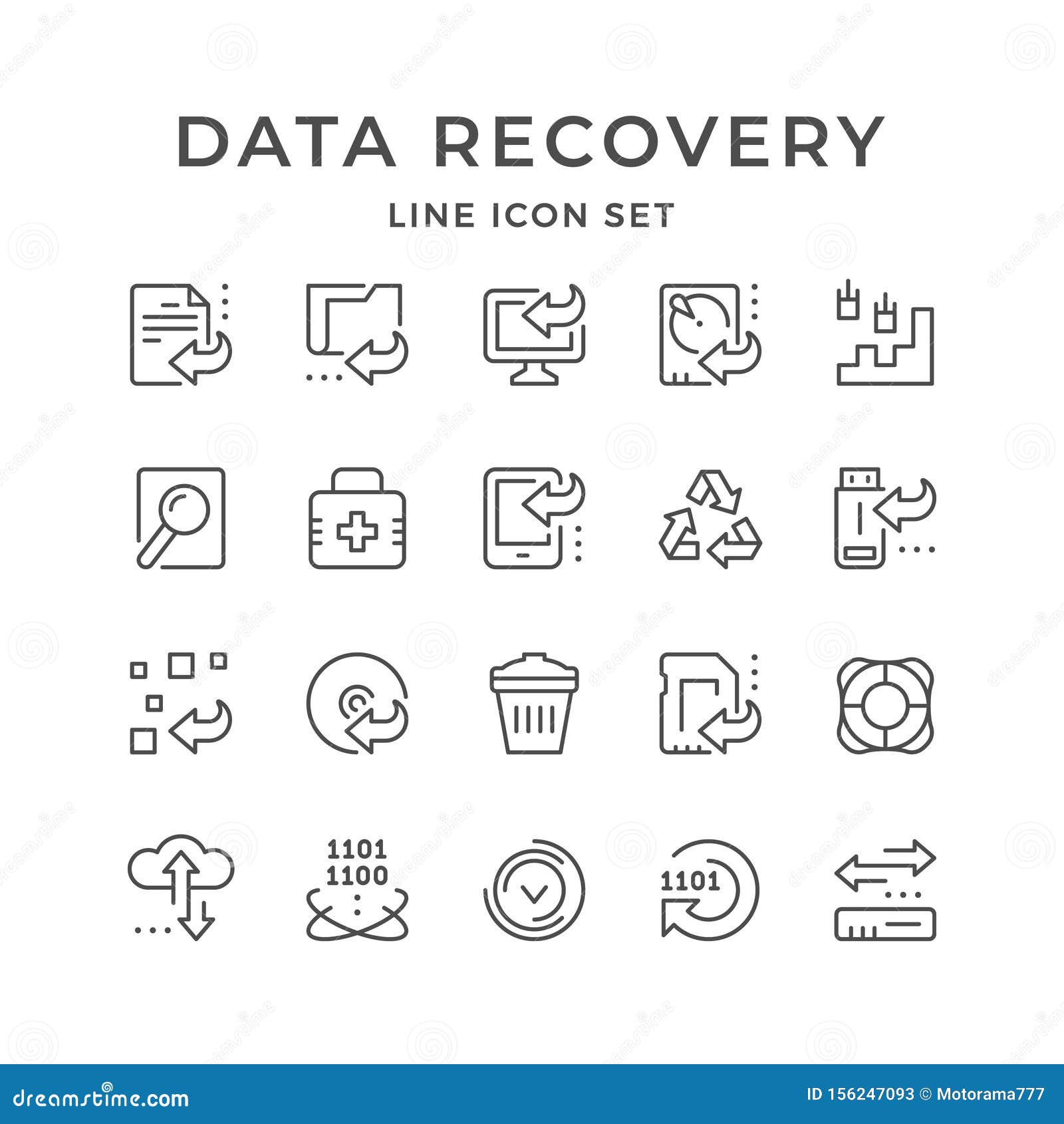 Set Line Icons of Data Recovery Stock Vector - Illustration of hard ...