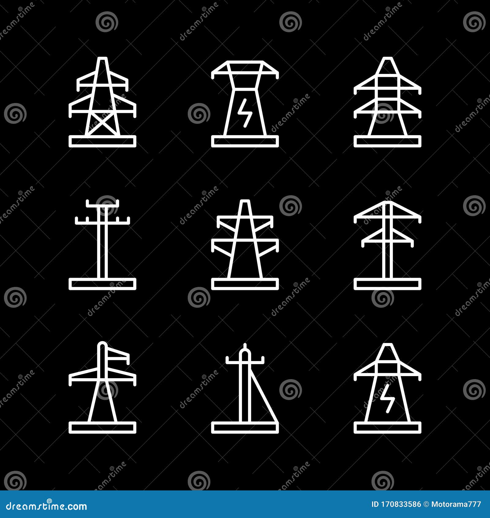 Set Line Icons of Electrical Pylon Stock Vector - Illustration of pole ...