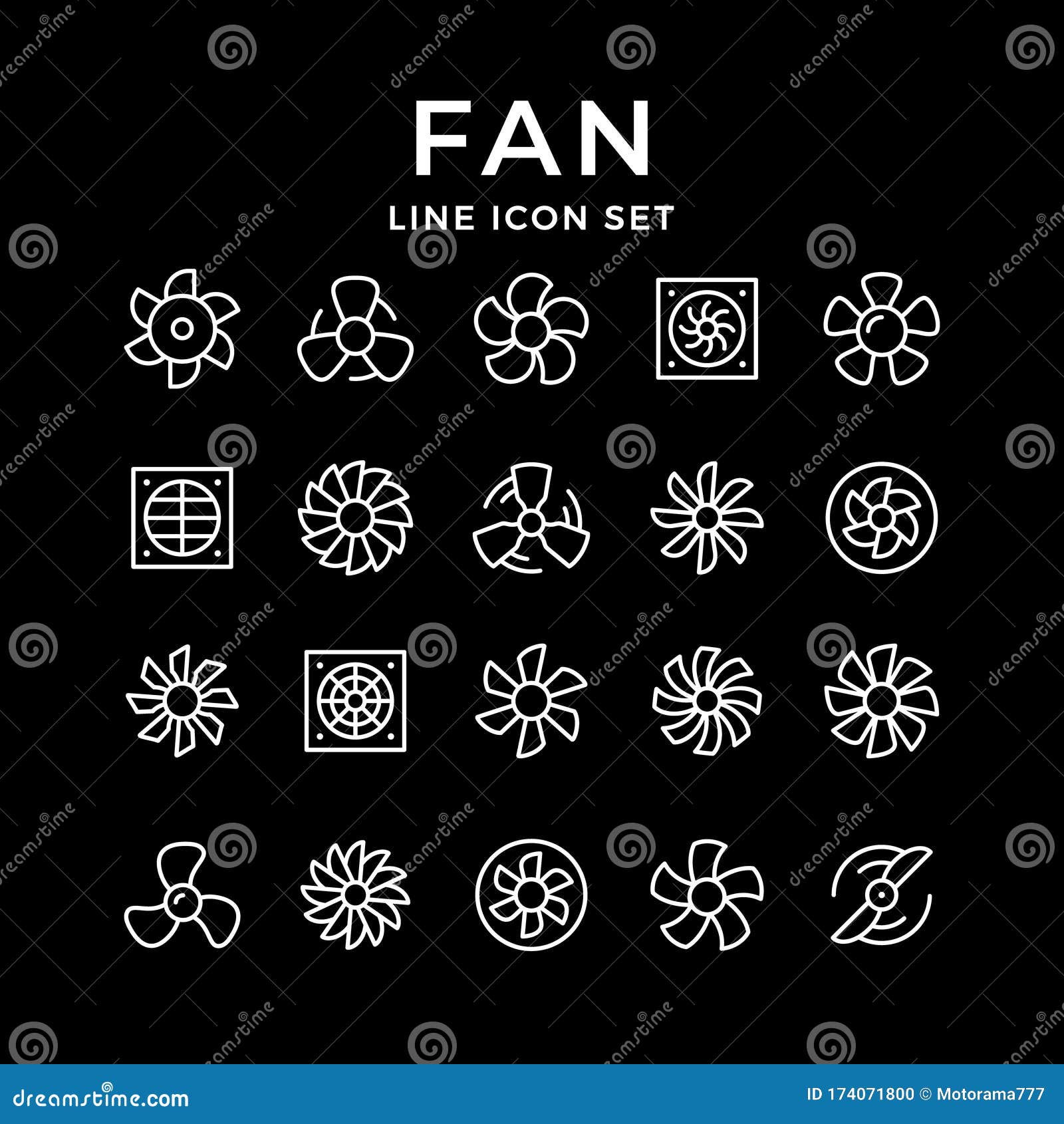 Set line icons of fan stock vector. Illustration of equipment - 174071800