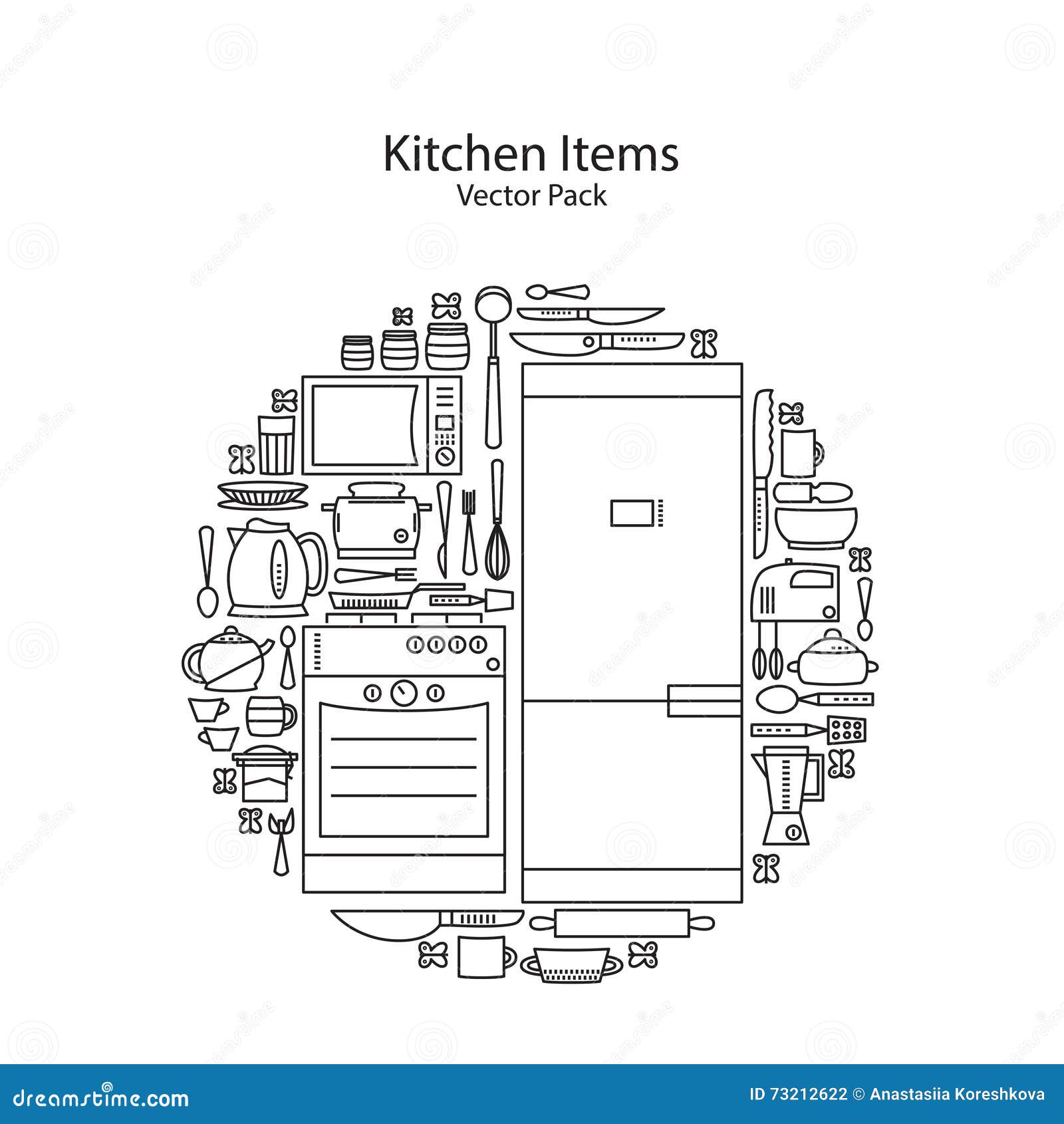 Set of Line Icons Featuring Various Kitchen Utensils and Cooking ...