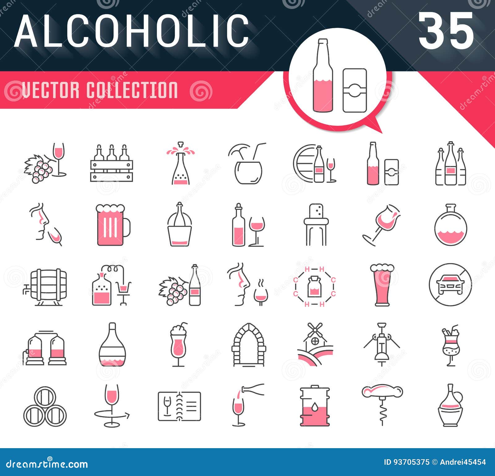 Set Vector Flat Line Icons Alcoholic Drinks Stock Illustration ...