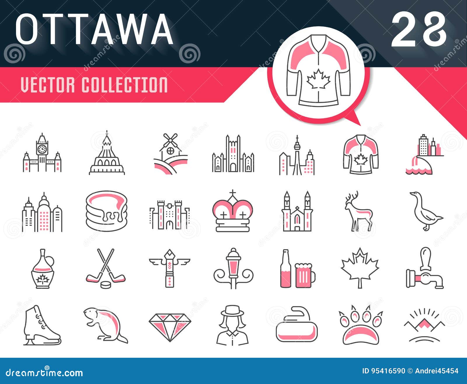 Set Vector Flat Line Icons Ottawa Stock Illustration - Illustration of ...