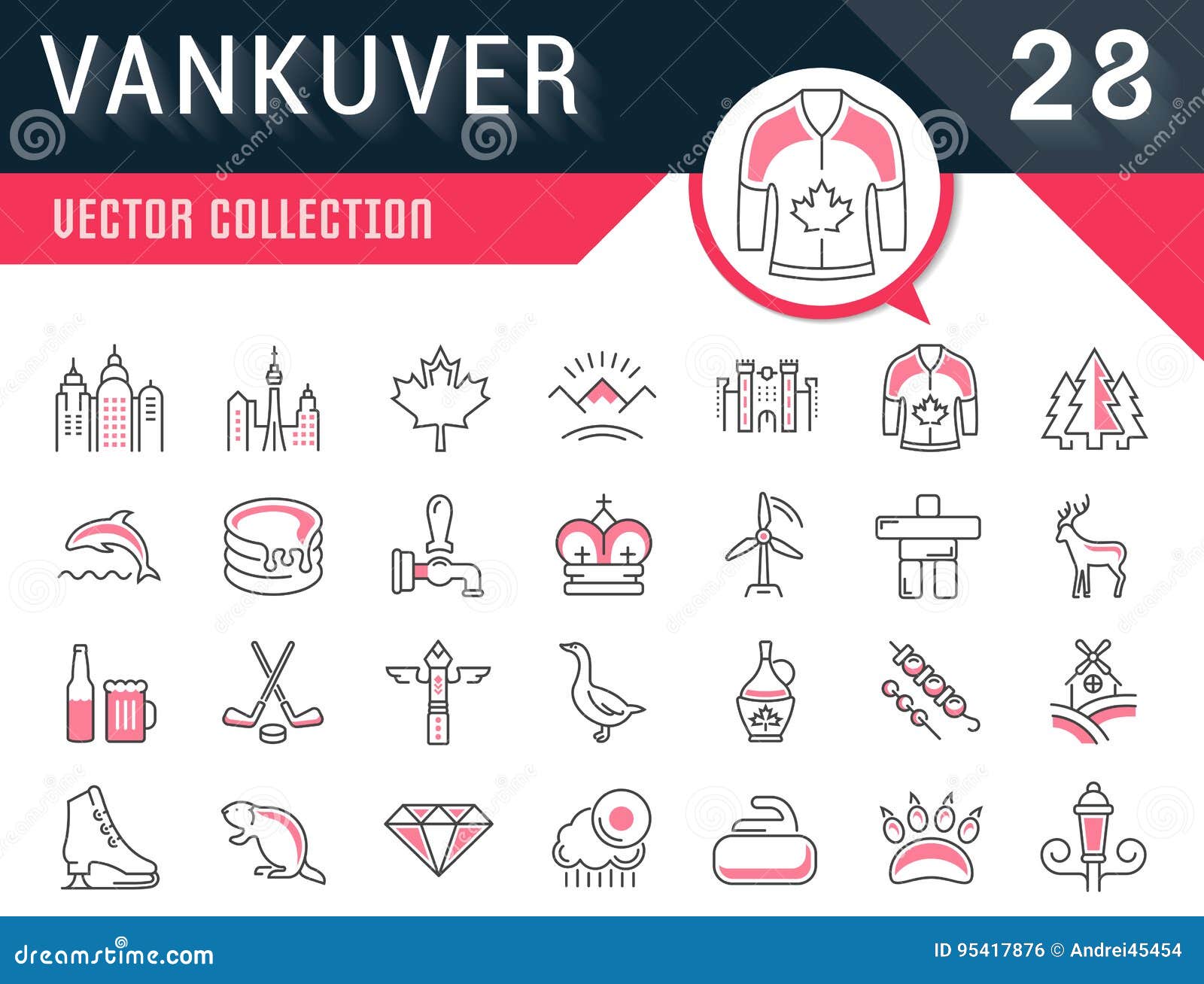 Set Vector Flat Line Icons Vancouver and Canada Stock Illustration ...