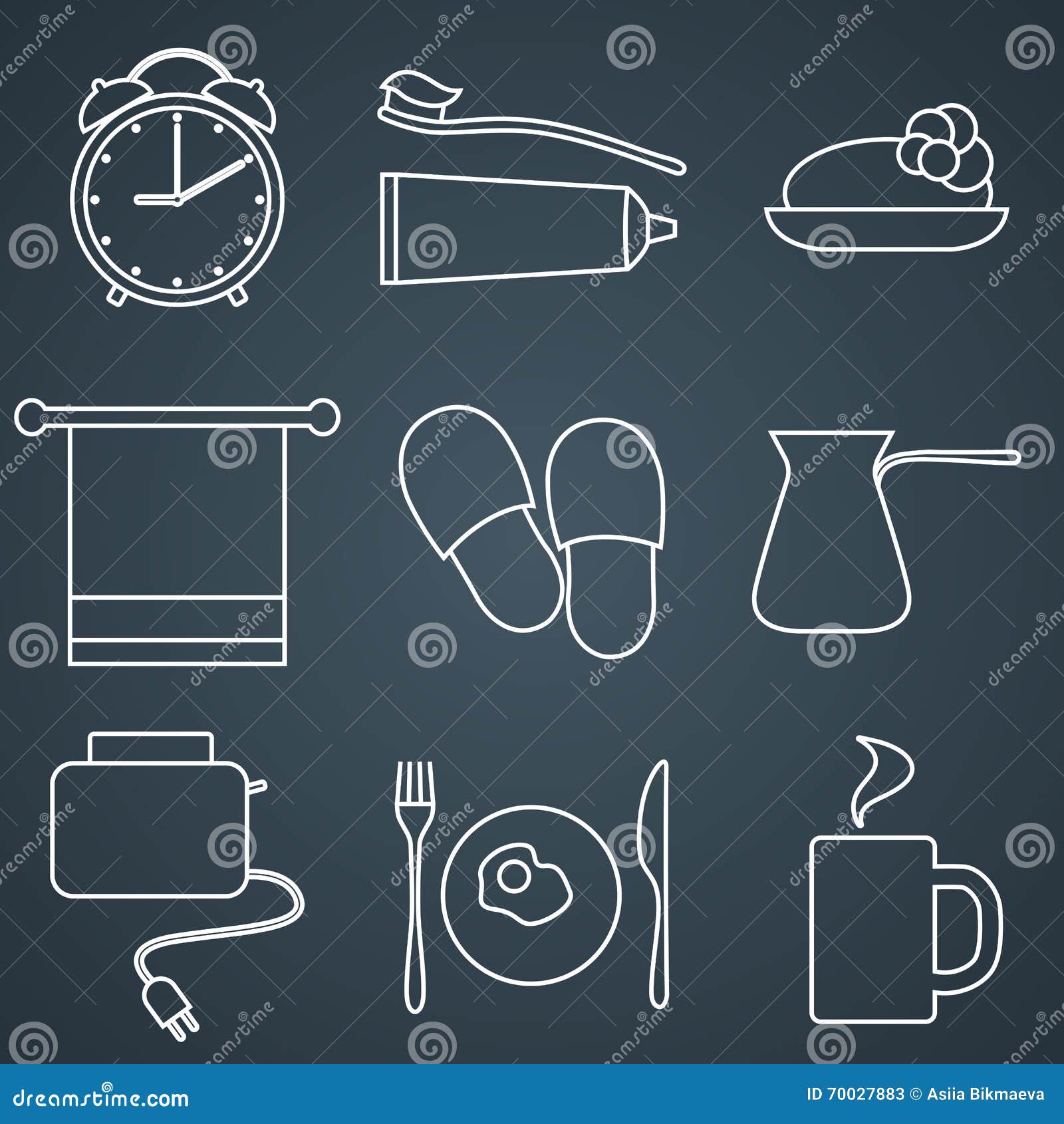 Set of Line Icons. Morning Icons.Morning Routine. Stock Vector ...