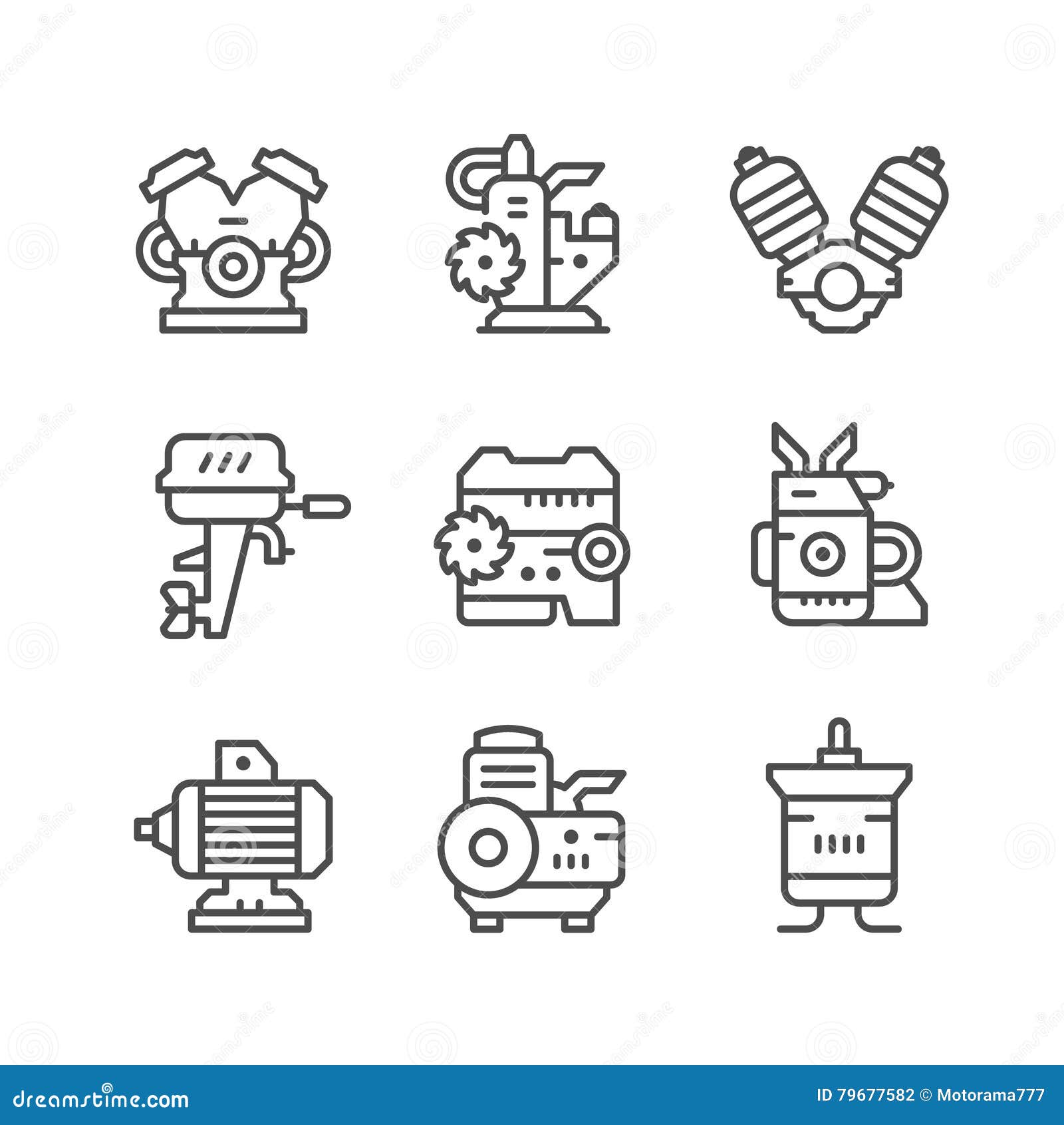 Set Line Icons of Motor and Engine Stock Vector - Illustration of ...
