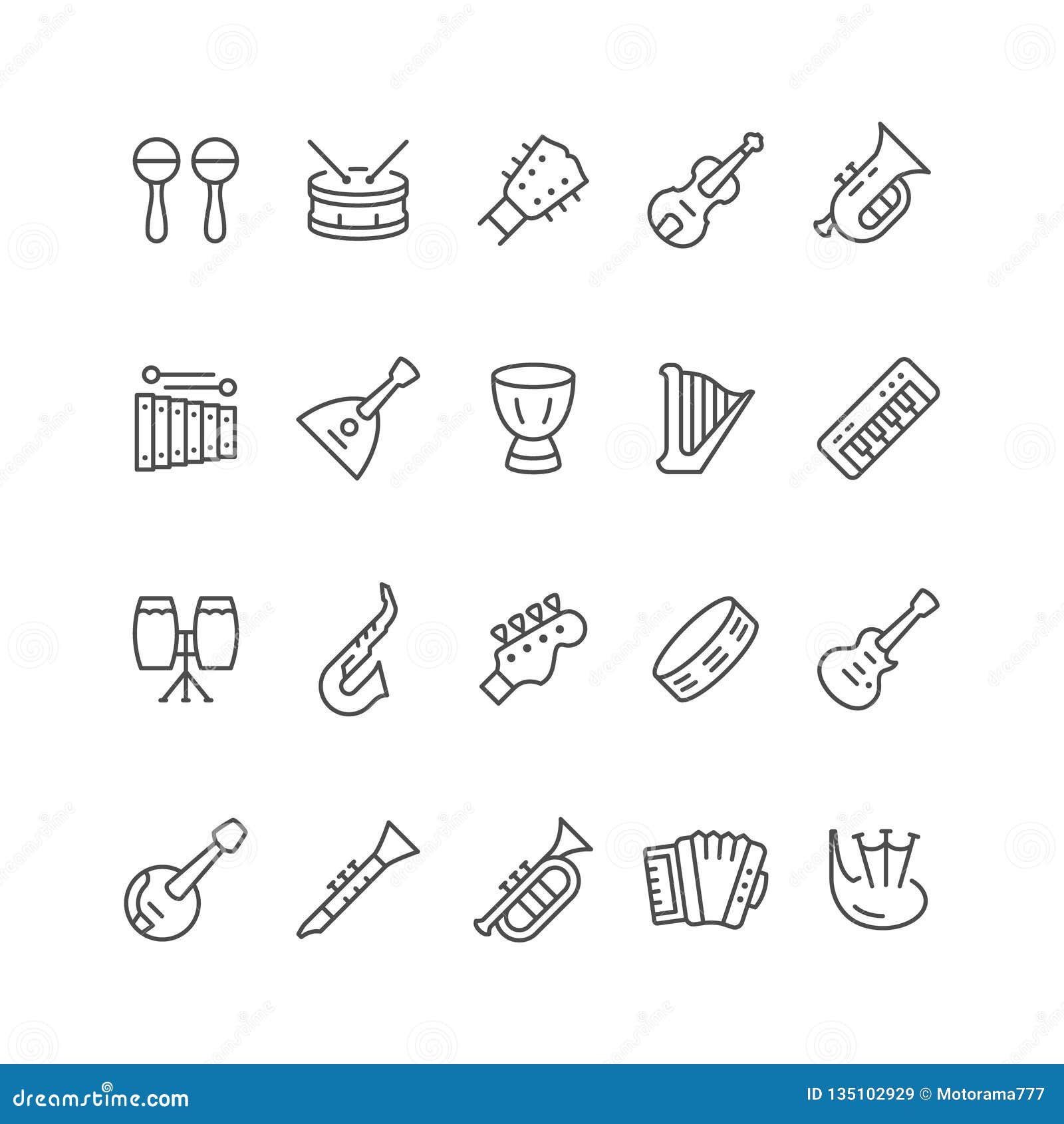 Set Line Icons of Music Instruments Stock Vector - Illustration of jazz ...