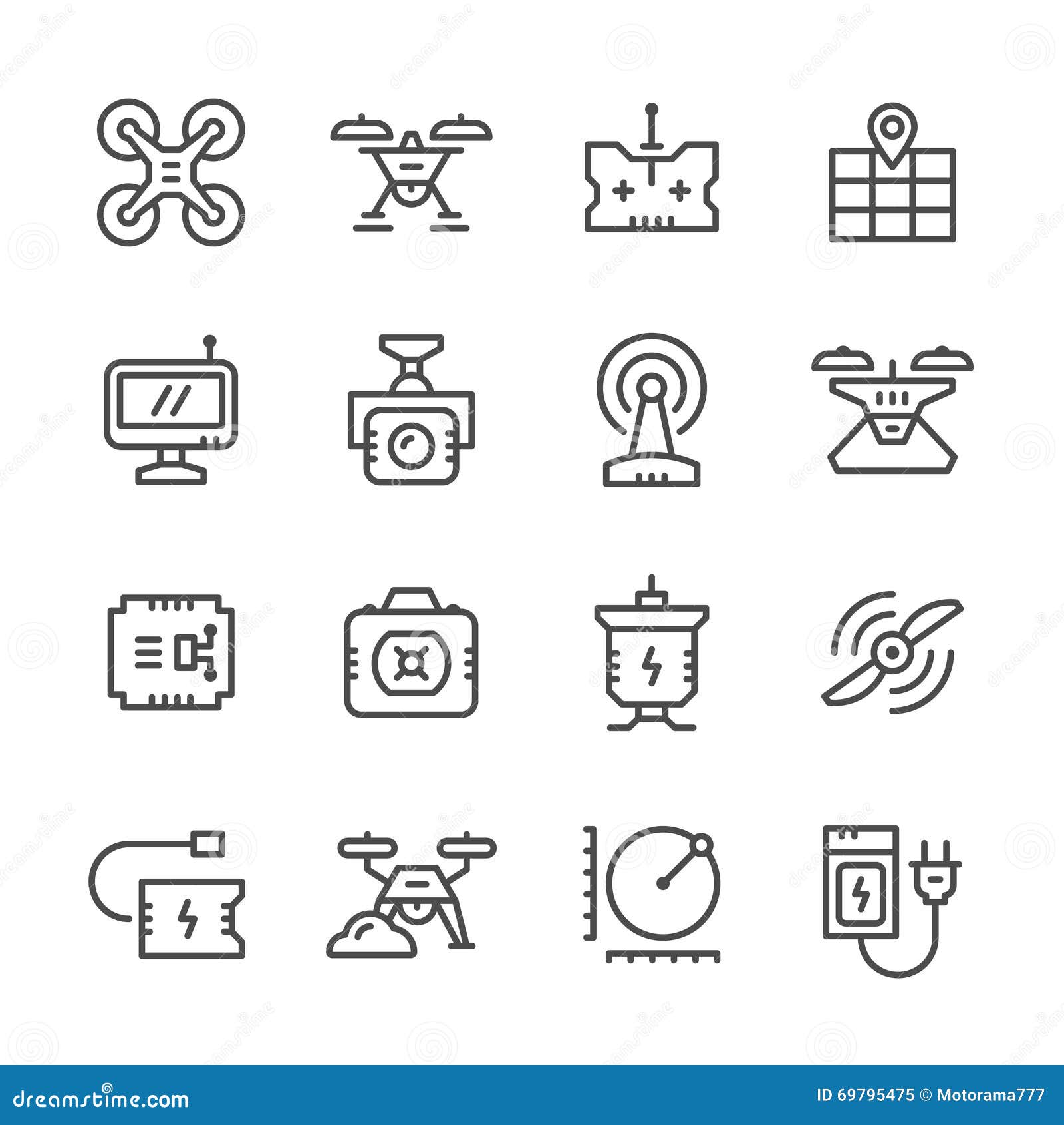 Set Line Icons of Quadrocopter Stock Vector - Illustration of control ...