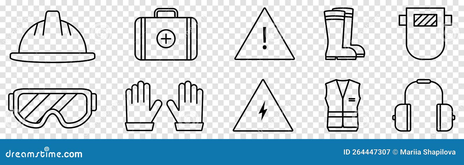 Set of Line Icons for Safety Work Stock Vector - Illustration of ...