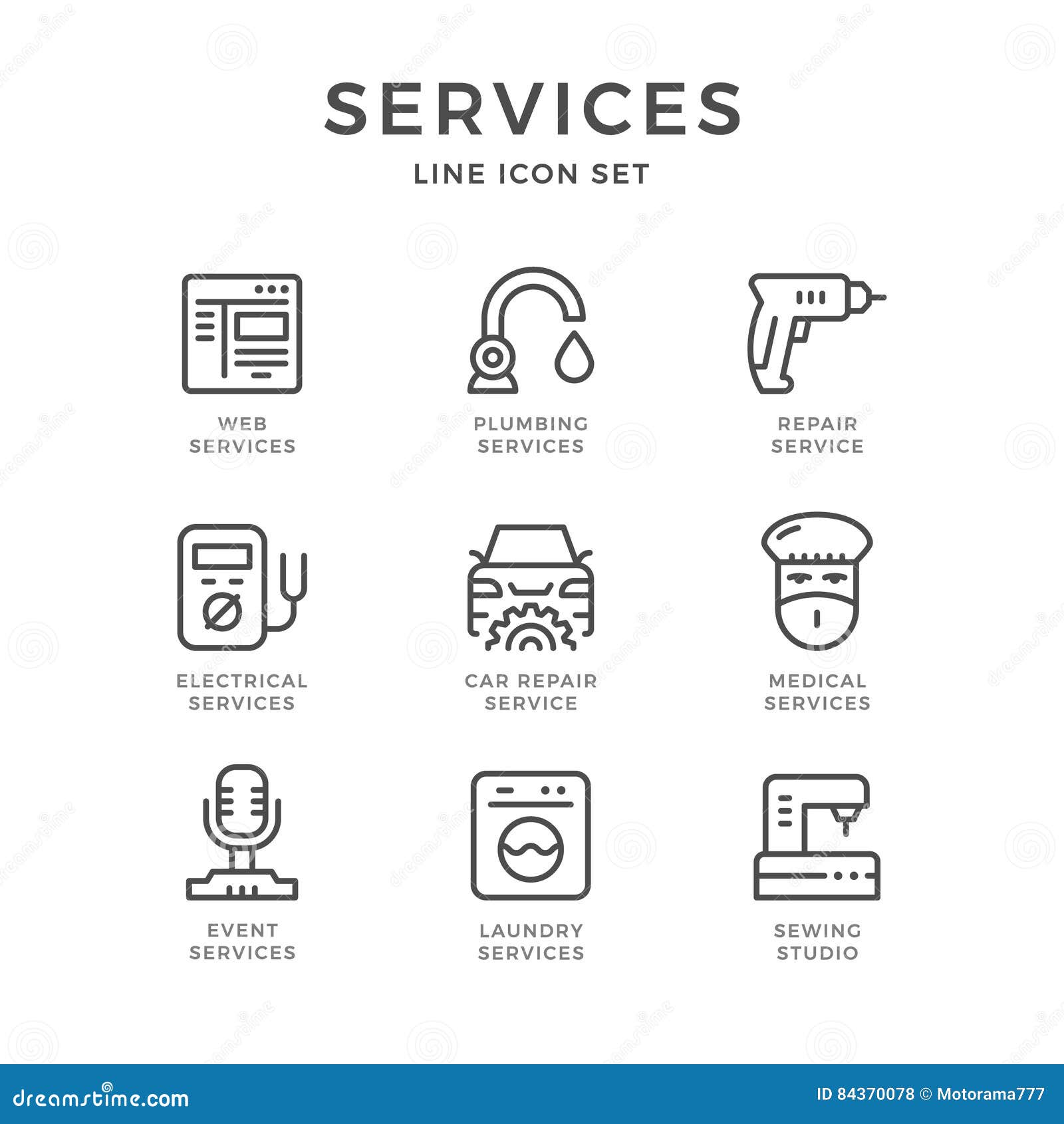 Set line icons of services stock vector. Illustration of machine - 84370078