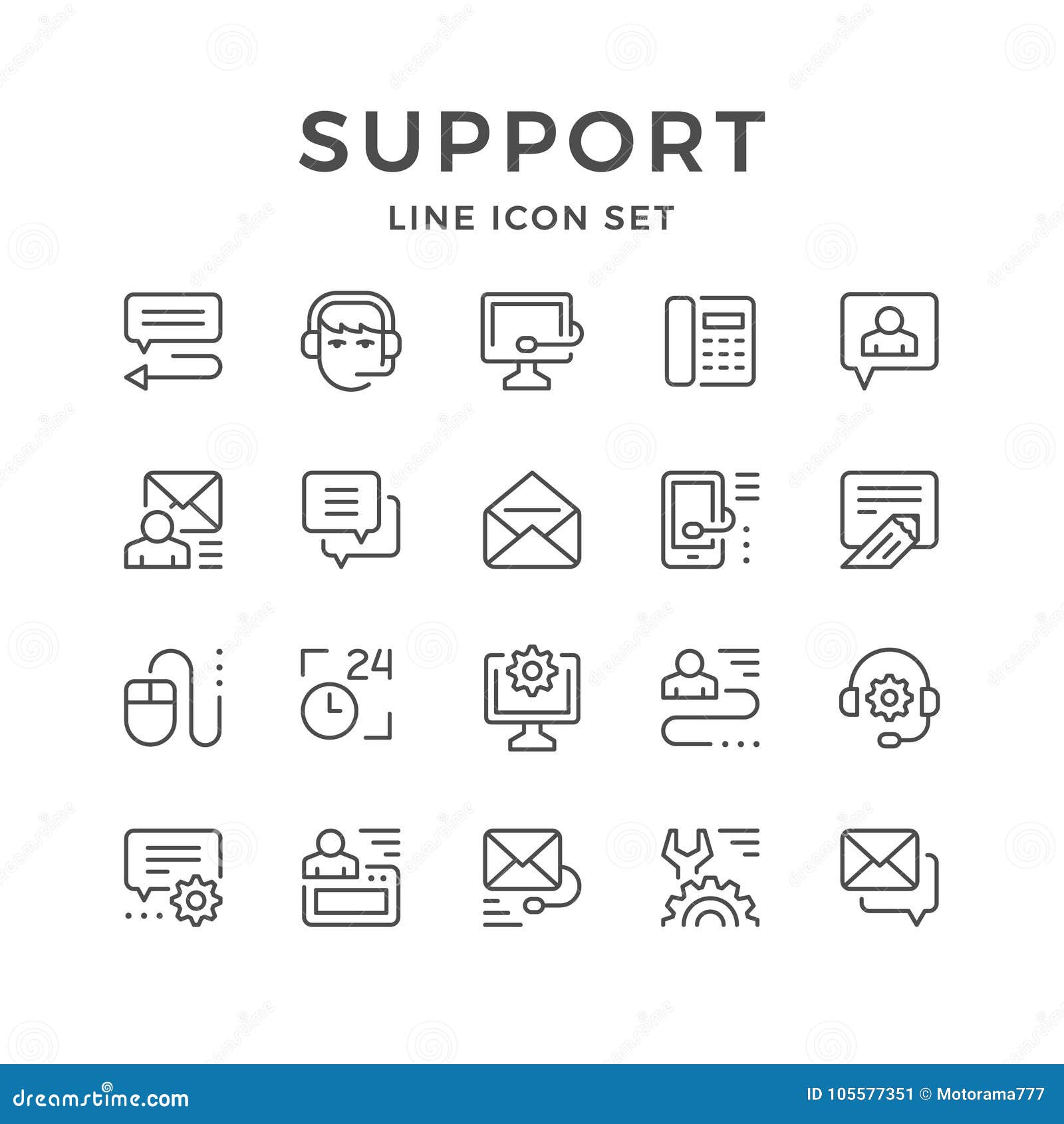 Set line icons of support stock vector. Illustration of line - 105577351