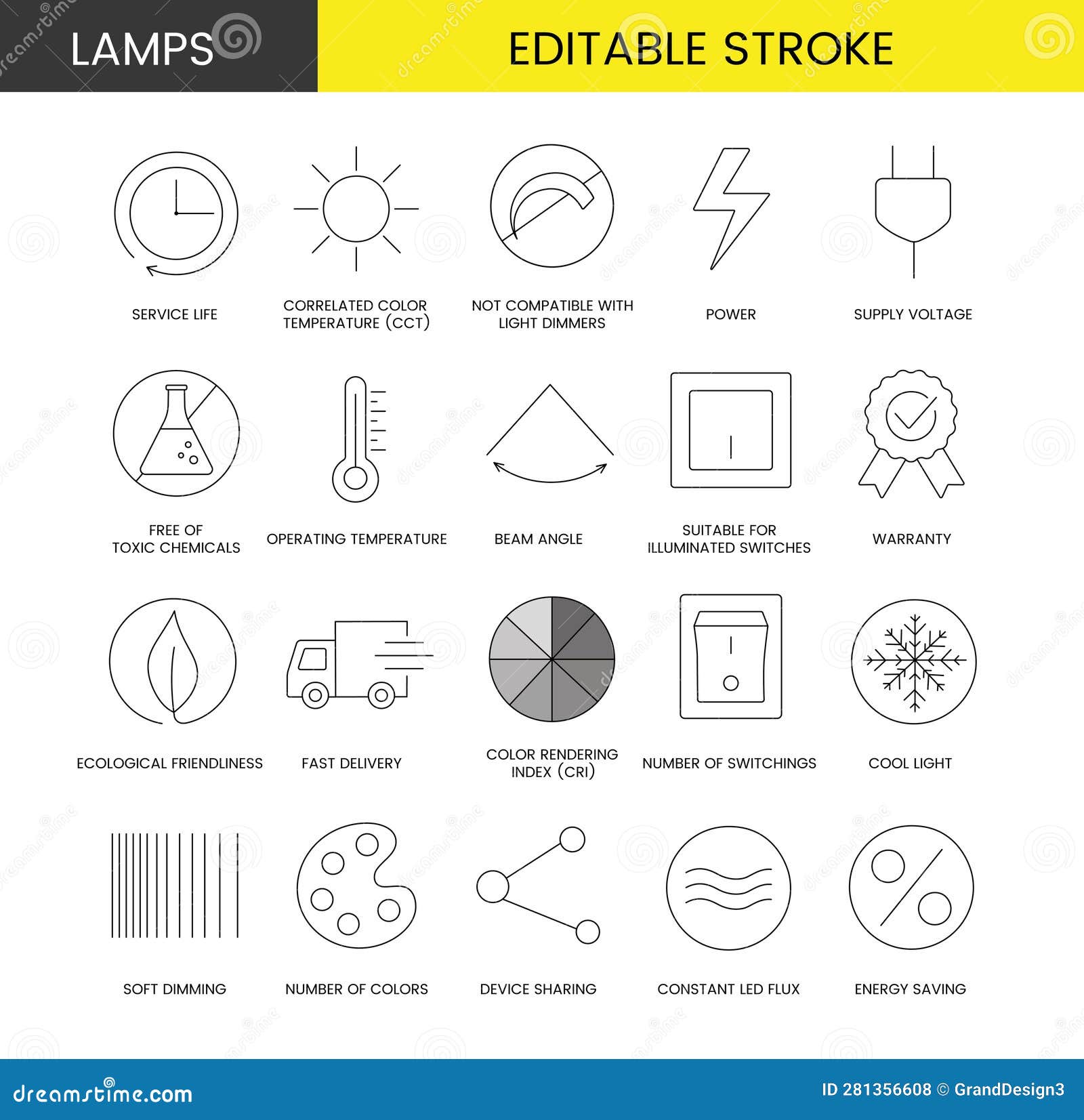 Set of Line Icons in Vector for Lamp Packaging, Technical ...