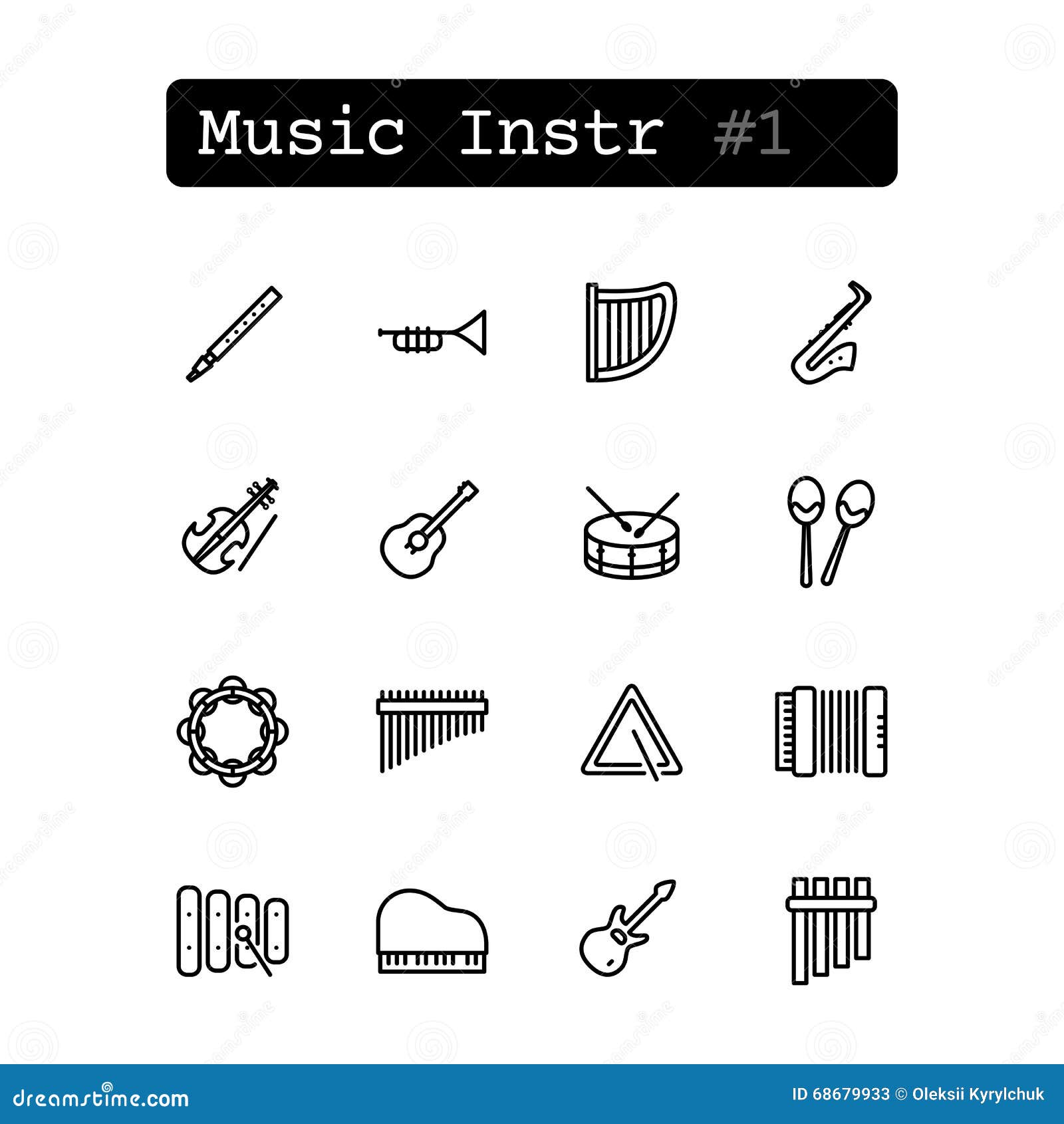 Set Line Icons. Vector. Musical Instruments Stock Vector - Illustration ...