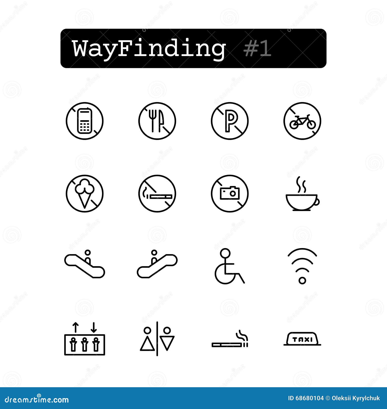 Set Line Icons. Vector. Wayfinding Stock Vector - Illustration of bike ...