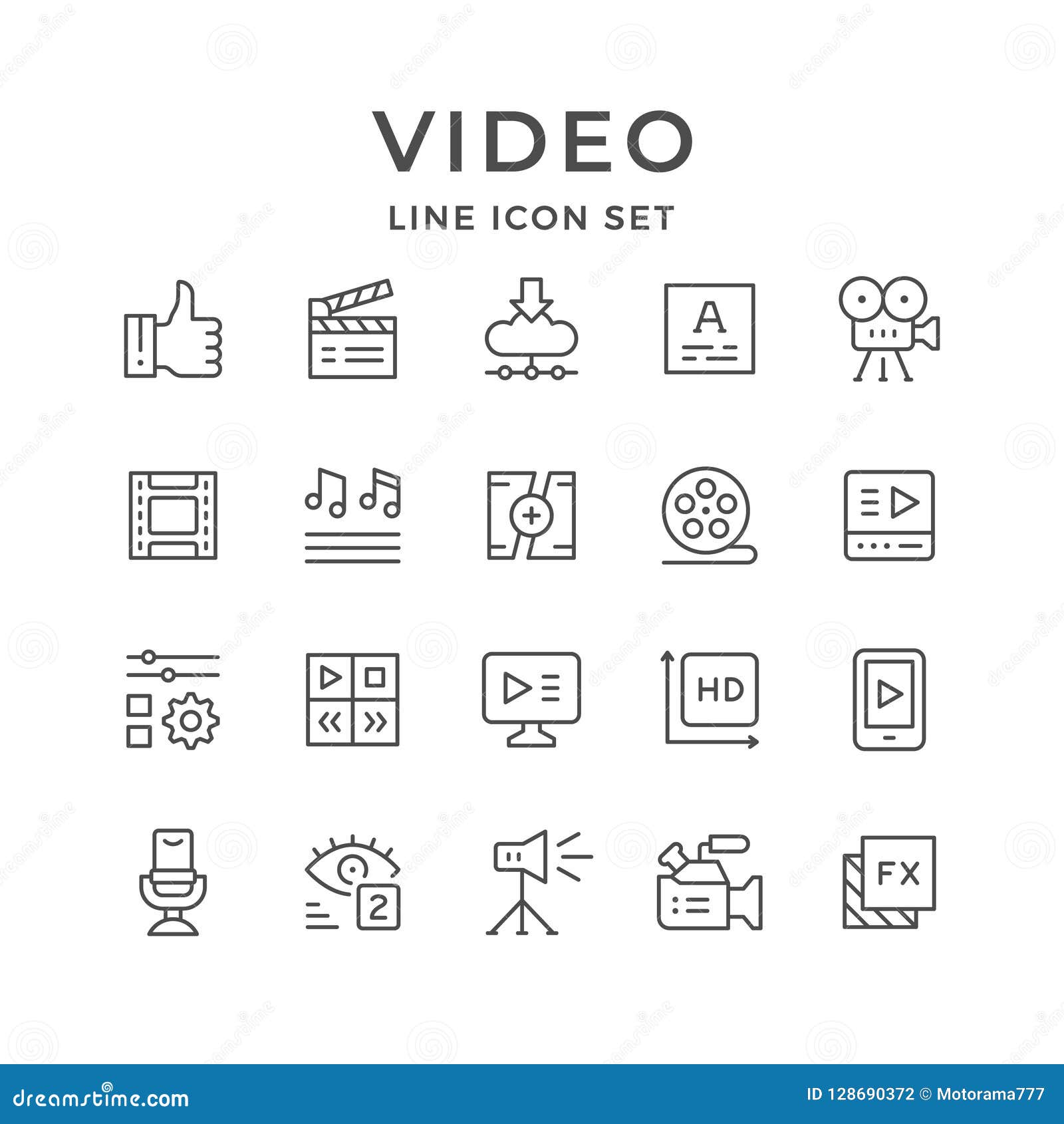 Set line icons of video stock vector. Illustration of outline - 128690372