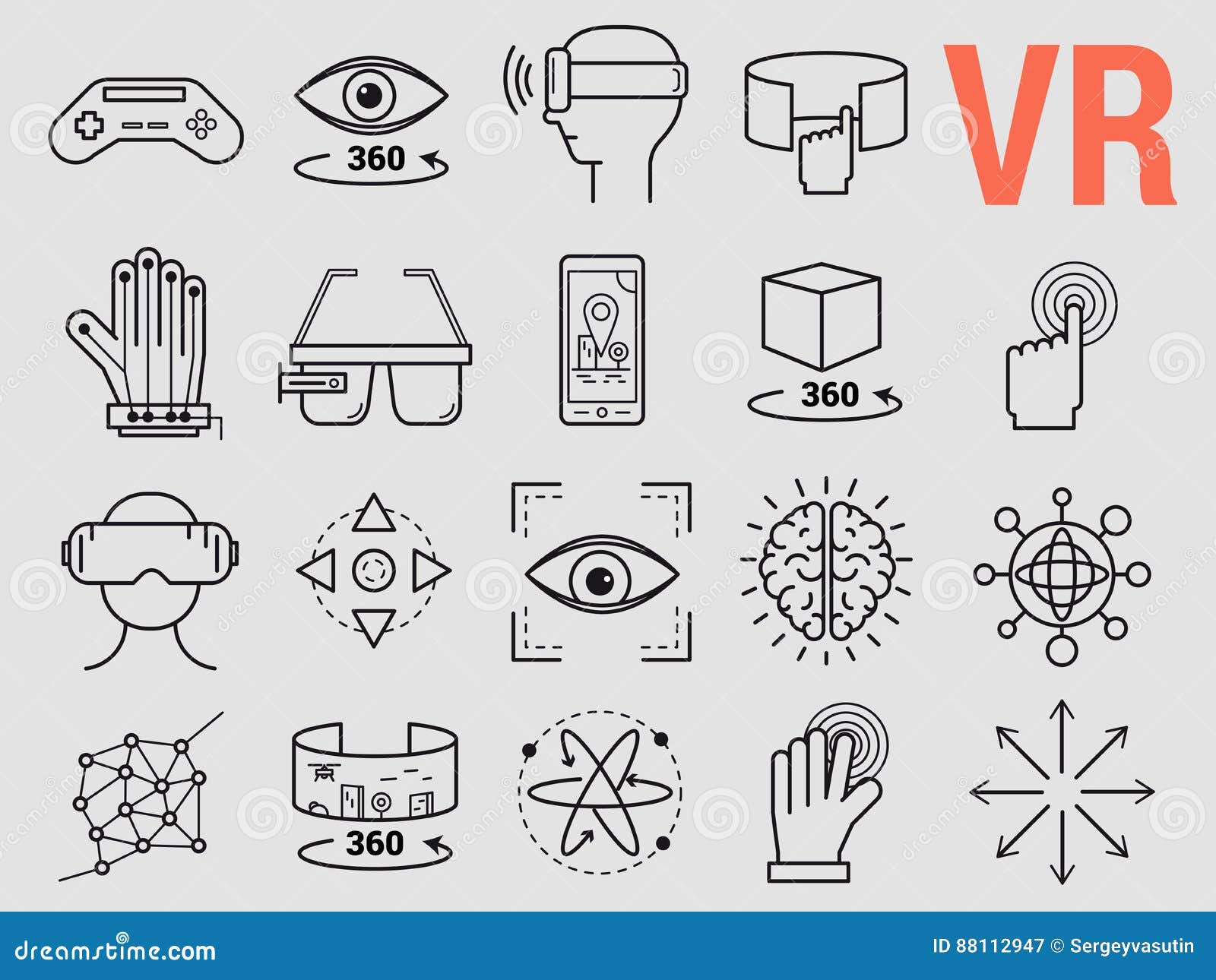 Set of Line Icons - Virtual Reality Stock Illustration - Illustration ...