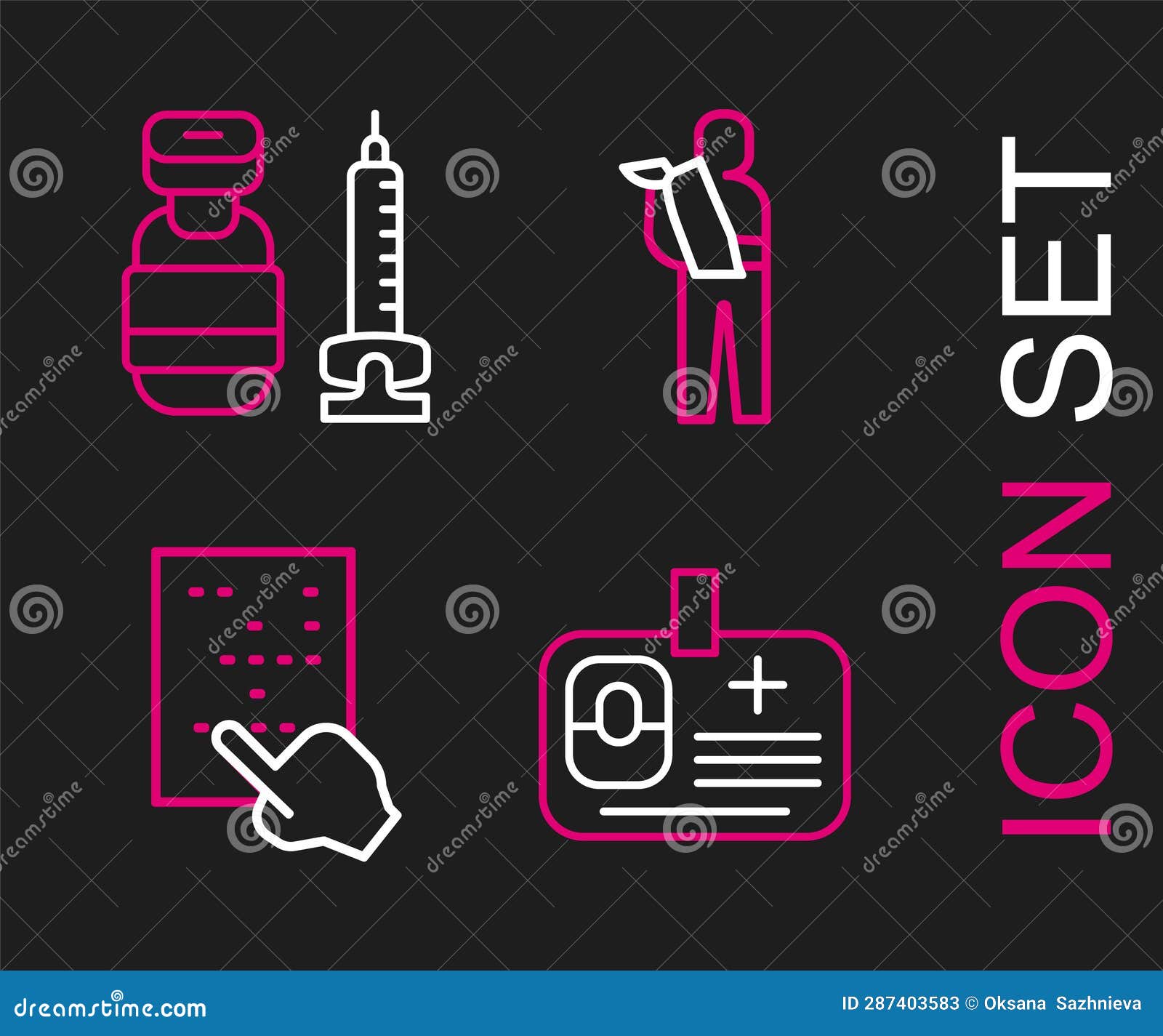 Set Line Identification Badge, Braille, Human Broken Arm And Syringe ...