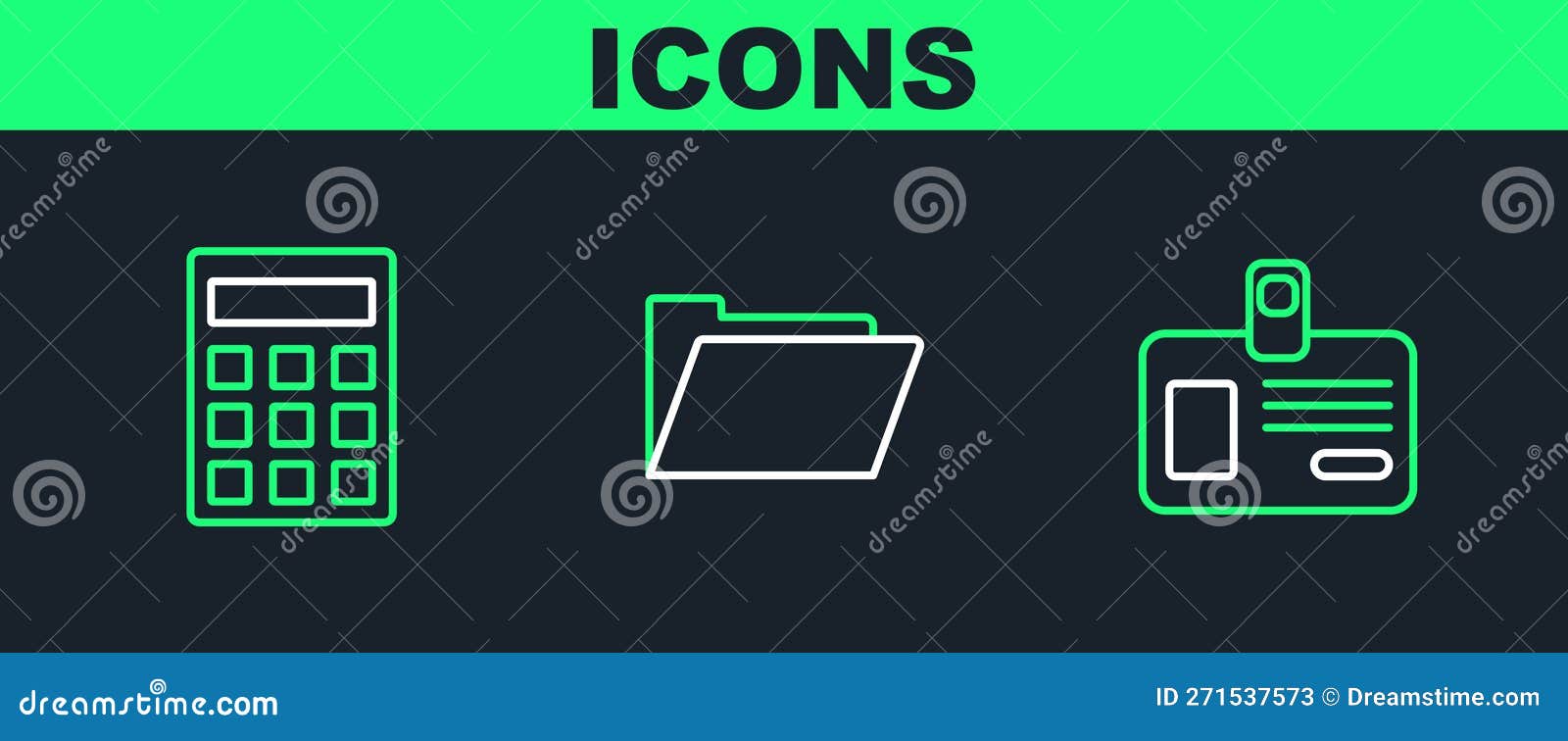 Set Line Identification Badge, Calculator and Document Folder Icon ... Set Line Identification Badge, Calculator and Document Folder Icon ...
