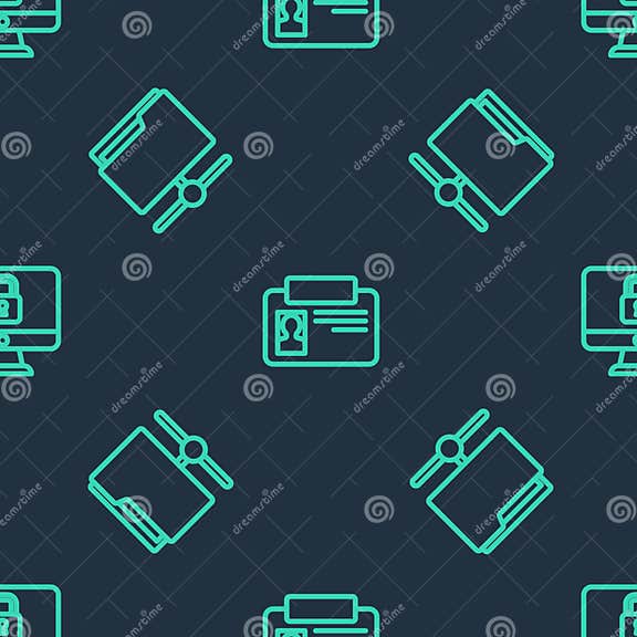 Set Line Identification Badge, FTP Folder and Lock Computer Monitor on Seamless Pattern. Vector ...