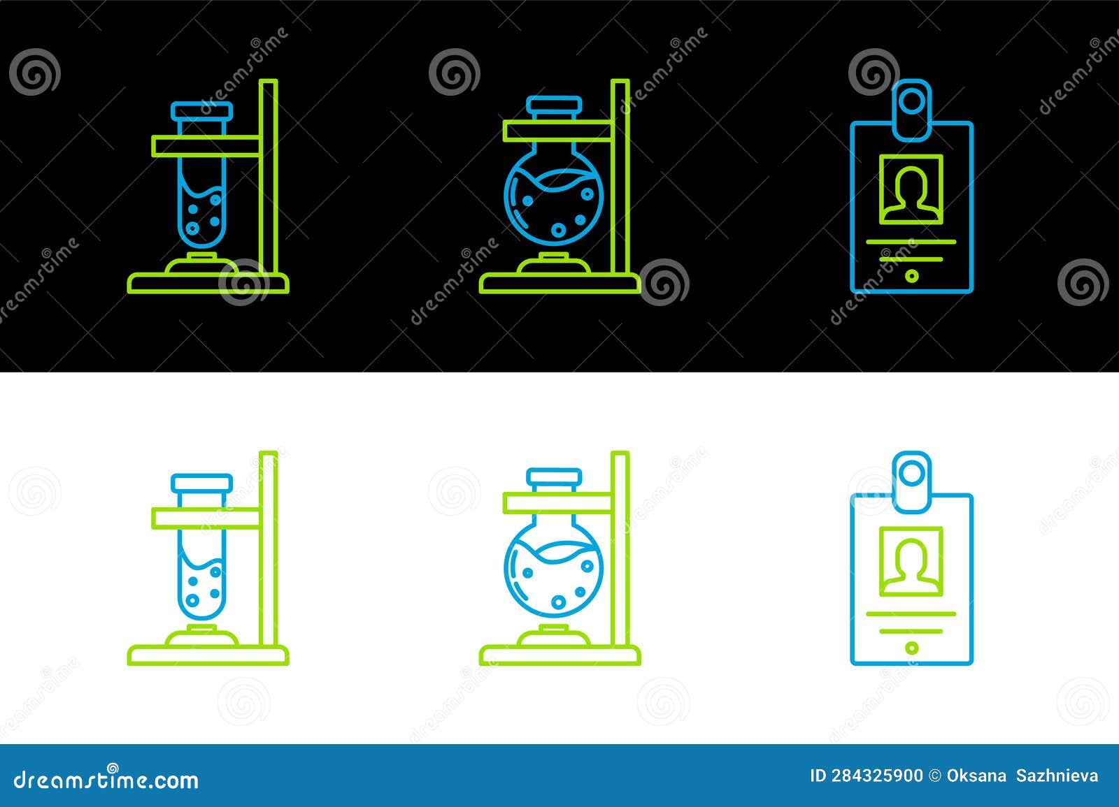 Set Line Identification Badge, Glass Test Tube Flask Fire and Icon ...