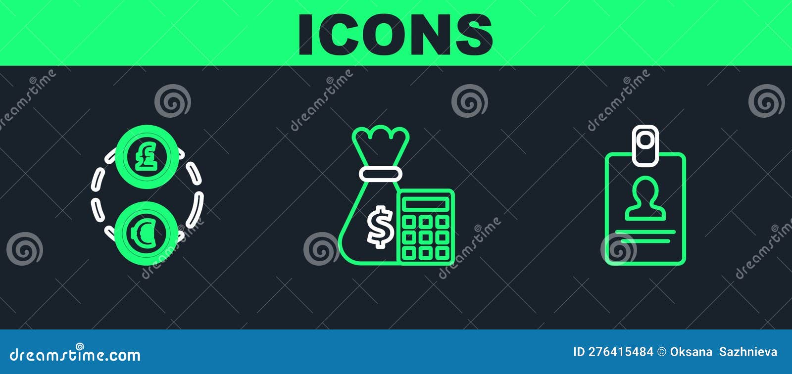 Set Line Identification Badge, Money Exchange and Calculator with Money ...