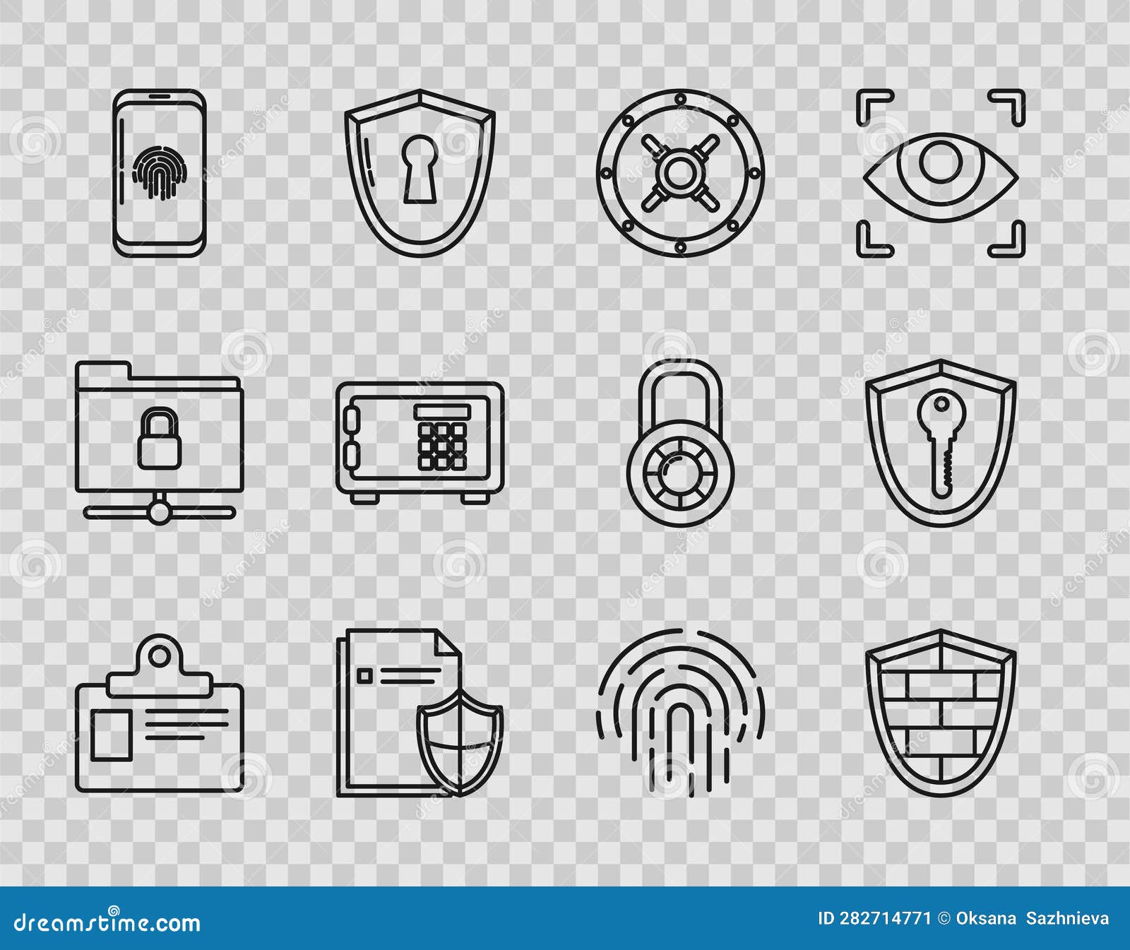 Set Line Identification Badge, Shield with Cyber Security Brick Wall ...