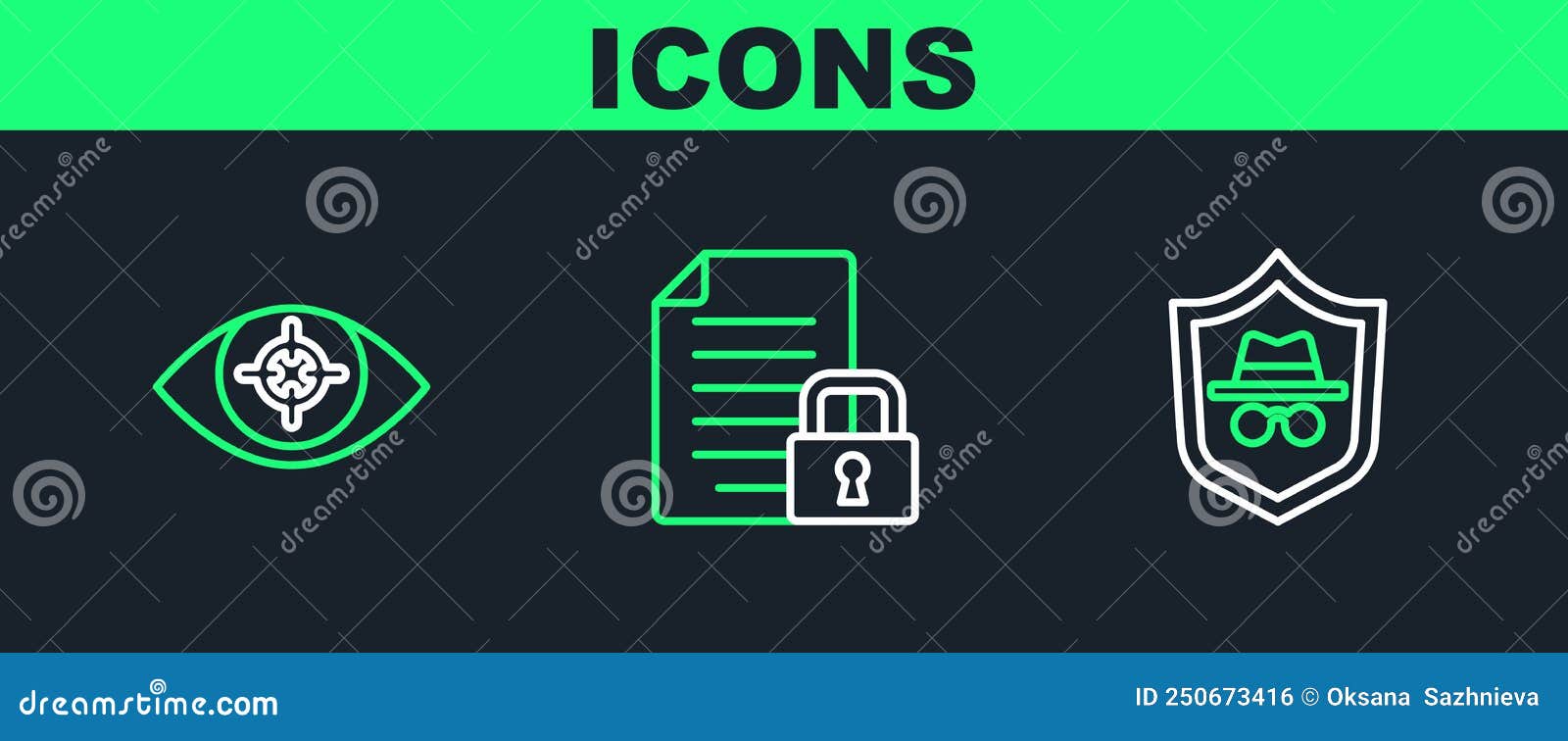 Set Line Incognito Mode, Eye Scan and Document and Lock Icon. Vector ... Set Line Incognito Mode, Eye Scan and Document and Lock Icon. Vector ...