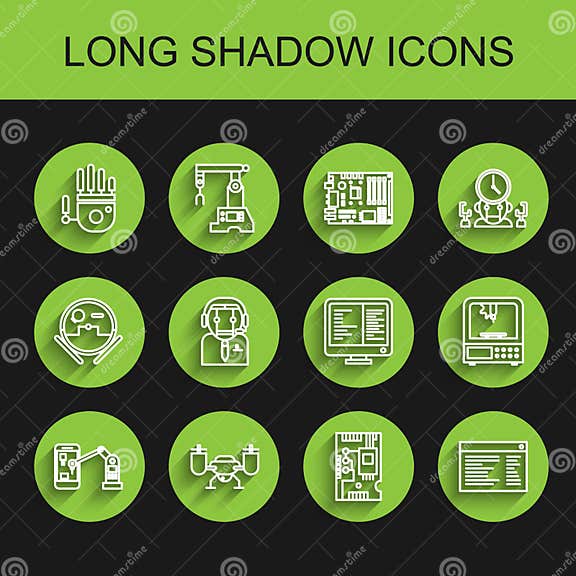 Set Line Industrial Machine Robotic Robot Arm Hand, Software, Web Developer Programming Code ...