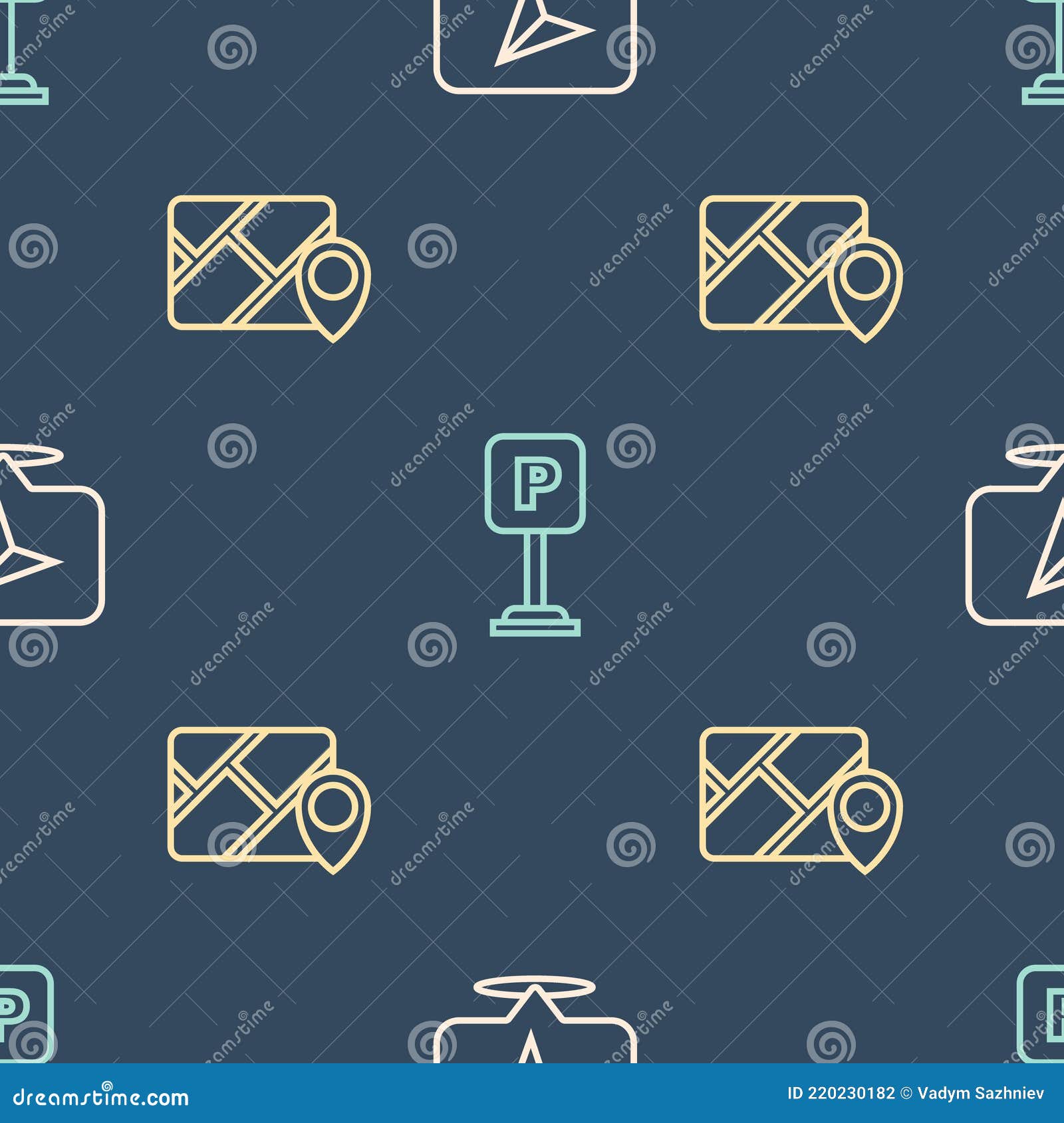 Set Line Infographic of City Map Navigation, and Parking on Seamless ...