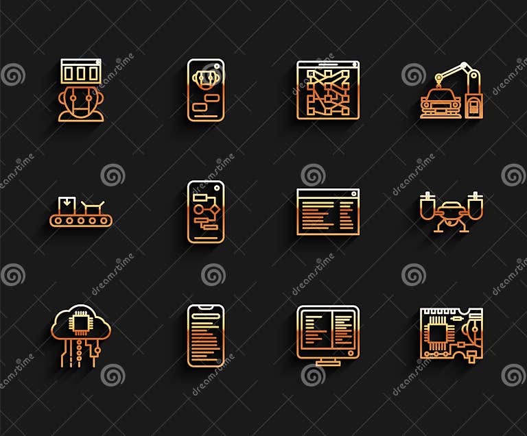 Set Line Internet of Things, Robot, Monitor Screen, Printed Circuit ... Set Line Internet of Things, Robot, Monitor Screen, Printed Circuit ...