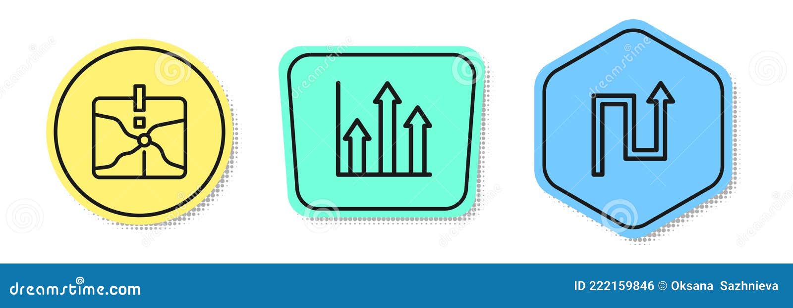 Set Line Intersection Point, Pie Chart Infographic and Arrow. Colored Shapes Stock Vector ...