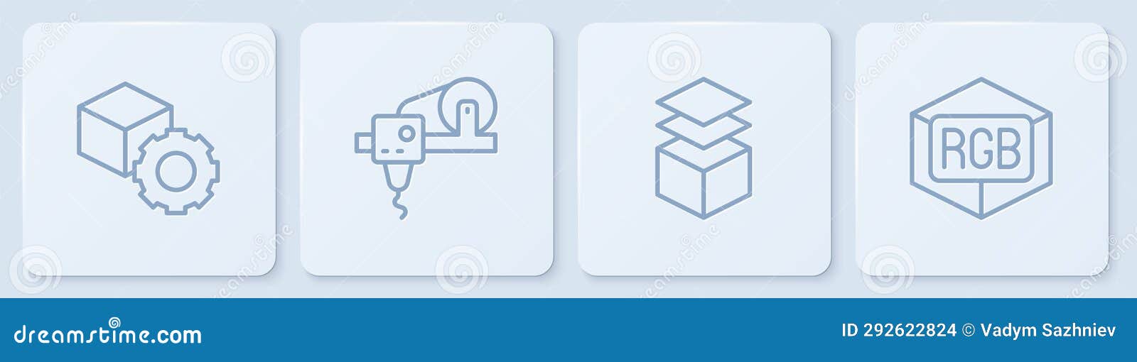 Set Line Isometric Cube, Layers, 3D Printer and RGB and CMYK Color ...