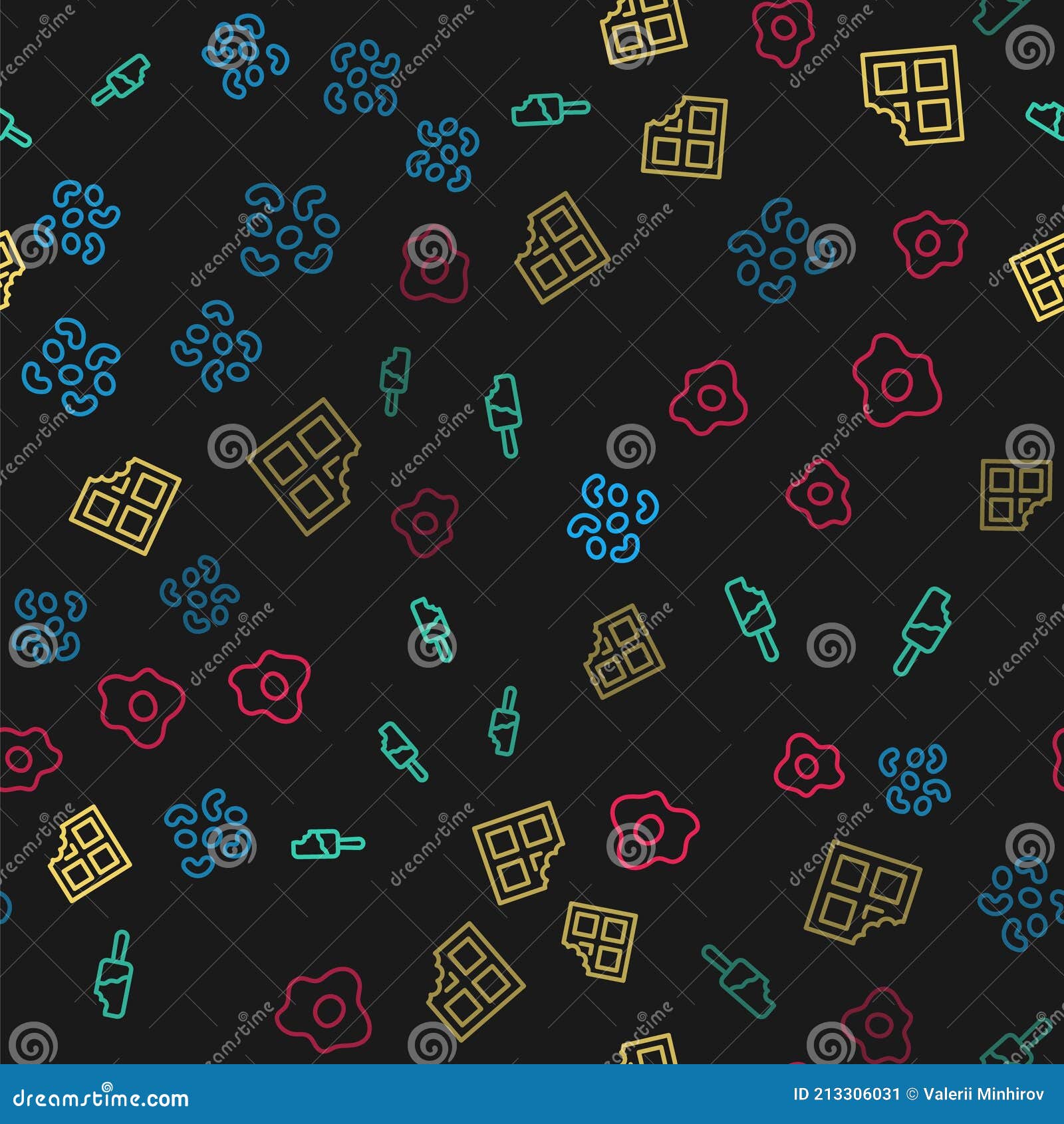 Set Line Jelly Candy, Ice Cream, Chocolate Bar and Scrambled Eggs on ...