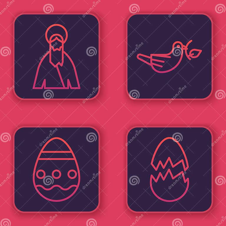 Set Line Jesus Christ, Easter Egg, Peace Dove with Olive Branch and ...