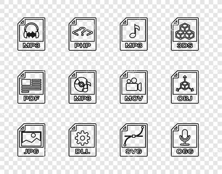 Set Line File Document Ogg Mp3 Dll Svg And Obj Icon Vector