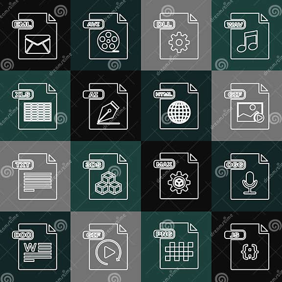Set Line JS File Document, OGG, GIF, DLL, AI, XLS, EML and HTML Icon ... Set Line JS File Document, OGG, GIF, DLL, AI, XLS, EML and HTML Icon ...