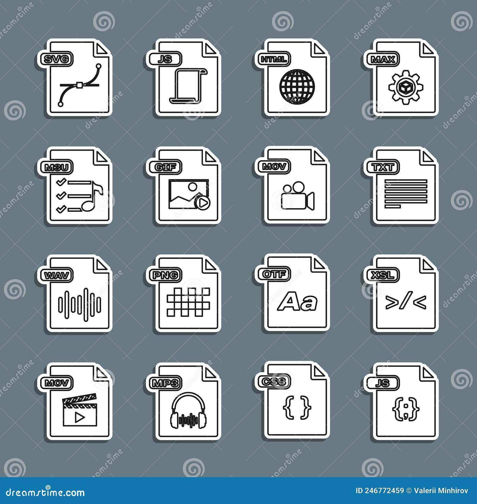Set Line JS File Document, XSL, TXT, HTML, GIF, M3U, SVG and MOV Icon ... Set Line JS File Document, XSL, TXT, HTML, GIF, M3U, SVG and MOV Icon ...